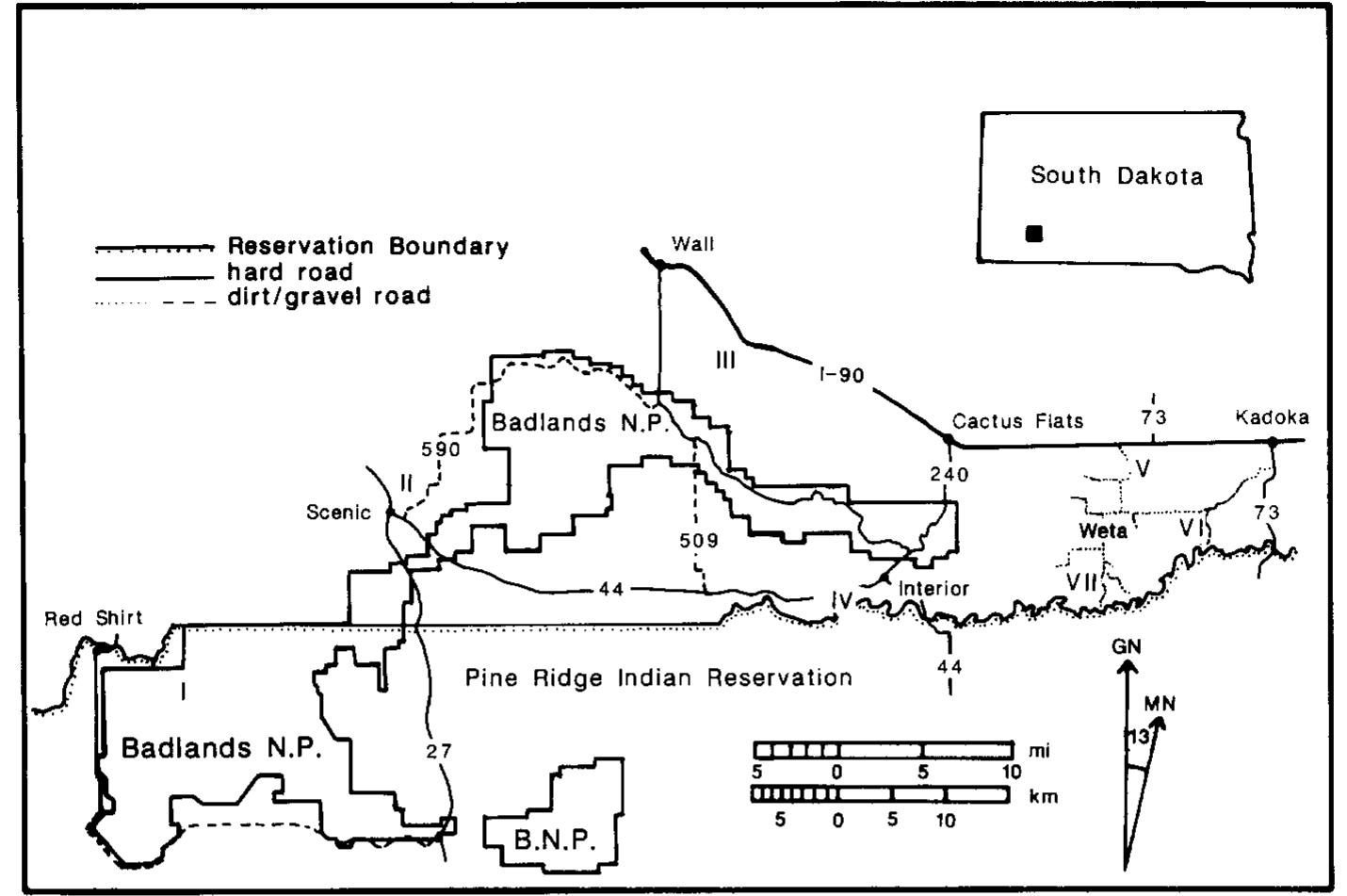 Map of badlands national park and the surrounding area