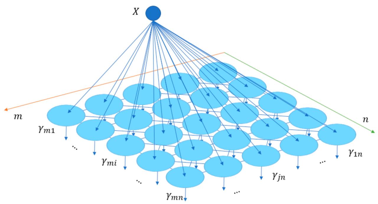 The internal structure of the som. a feature vector x is