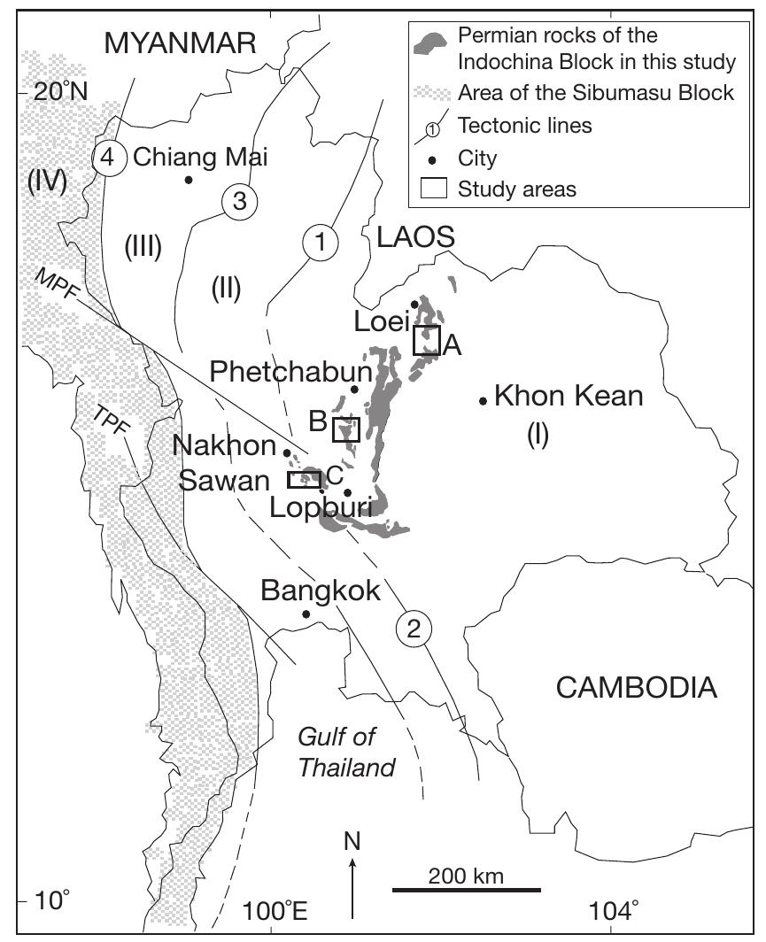 geotectonic map of mainland thailand, with distribu- tion
