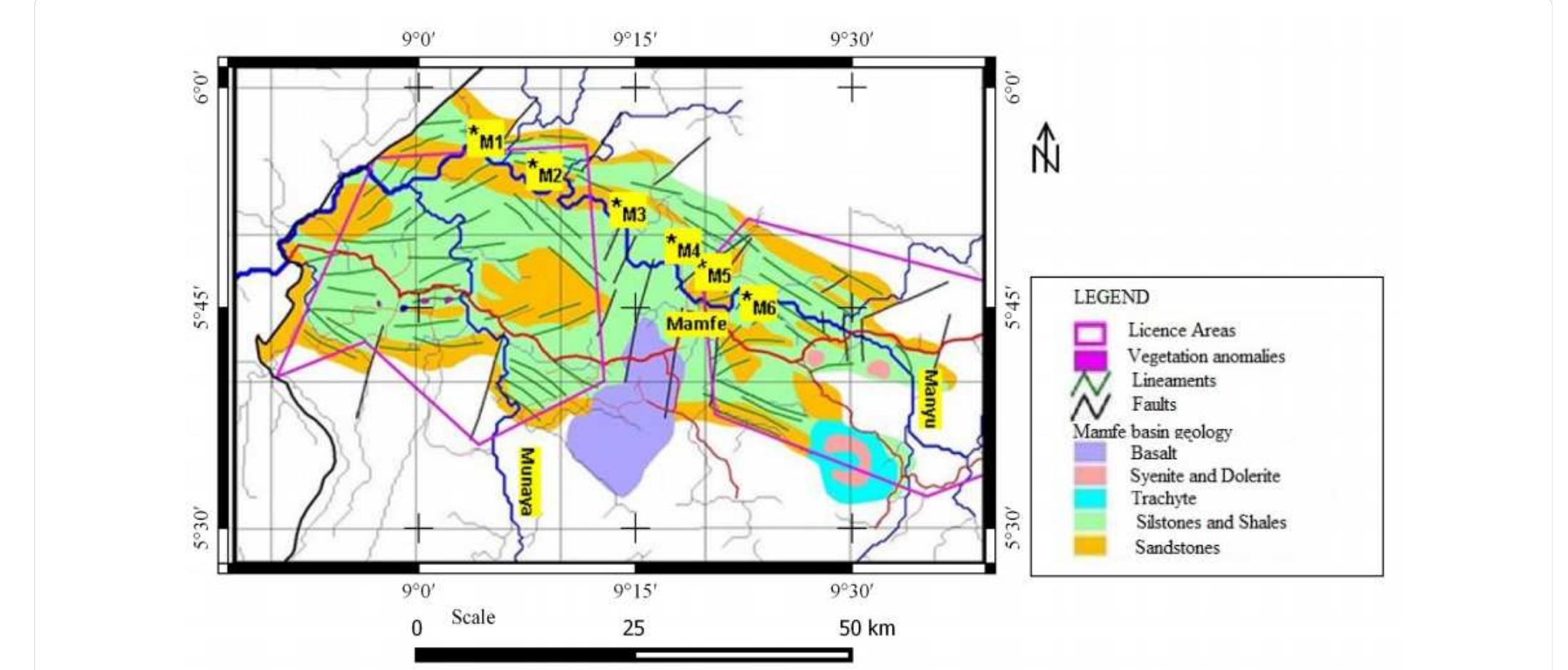 B: geologic map of mamfe sedimentary basin (modified from
