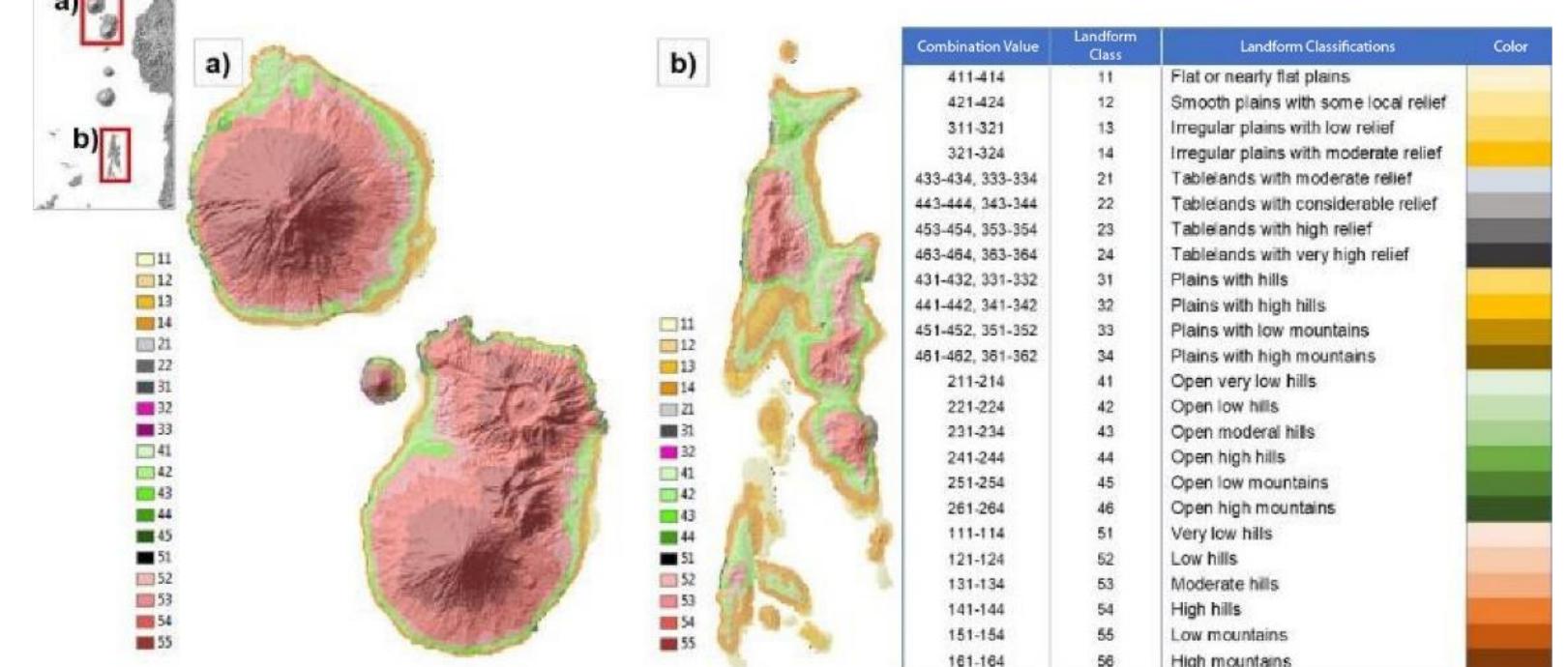 Examples of different landform classifications on ternate,