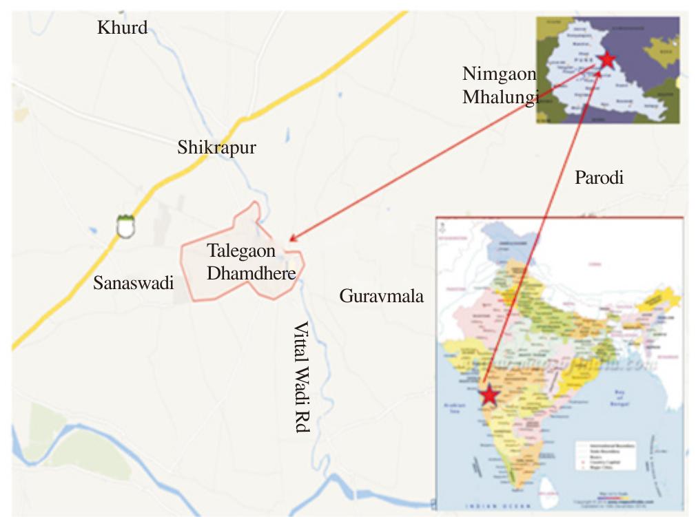 Map of talegaon dhamdhere town in shirur block of pune city,