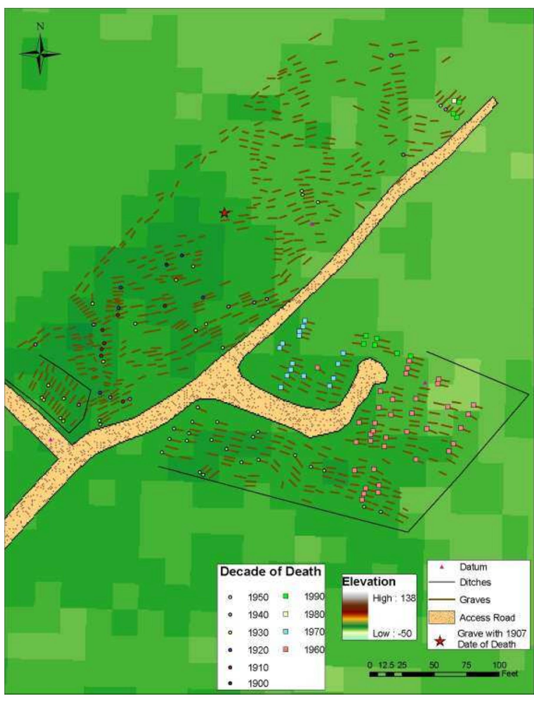 4. map showing elevation, location of graves, and location