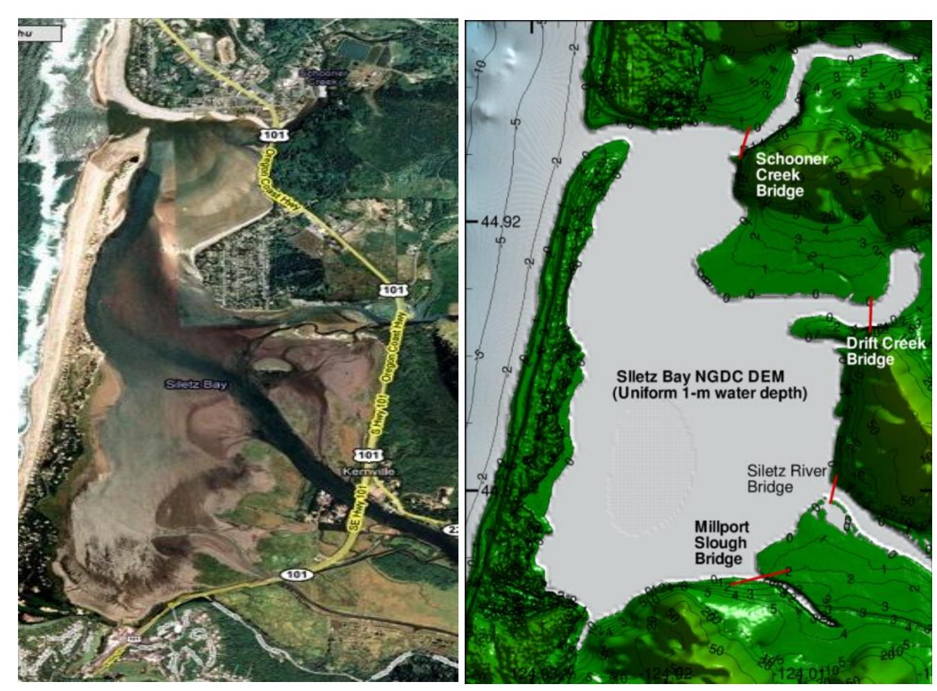 Top view map of siletz bay area and location of the selected