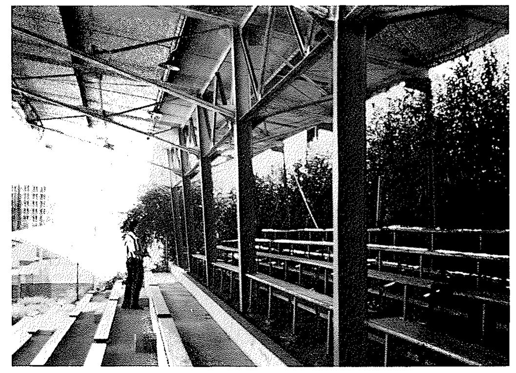 Roof structure covering the bleachers of the football field