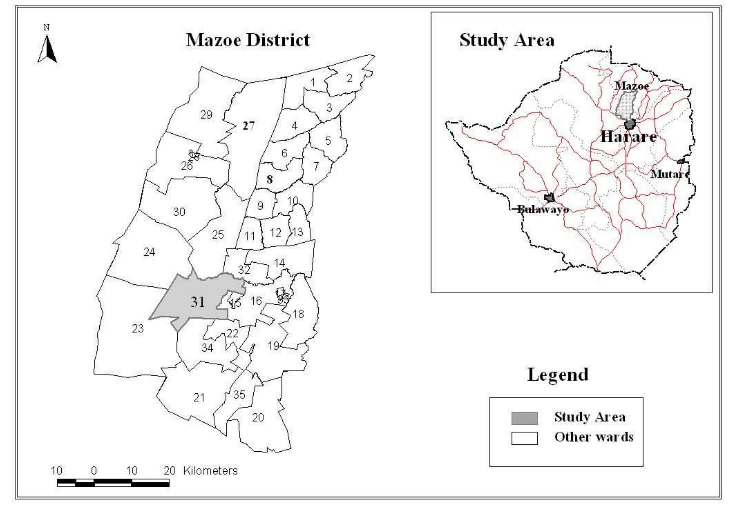 Map of ward 31 and the neibhouring ward 24 of mazowe