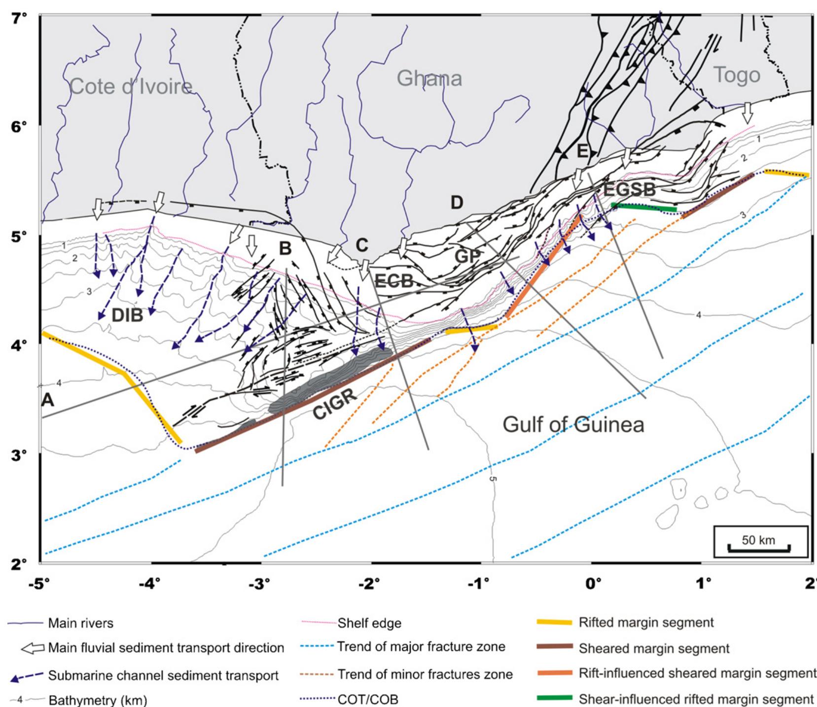 Structural map of the ghana margin showing interpreted