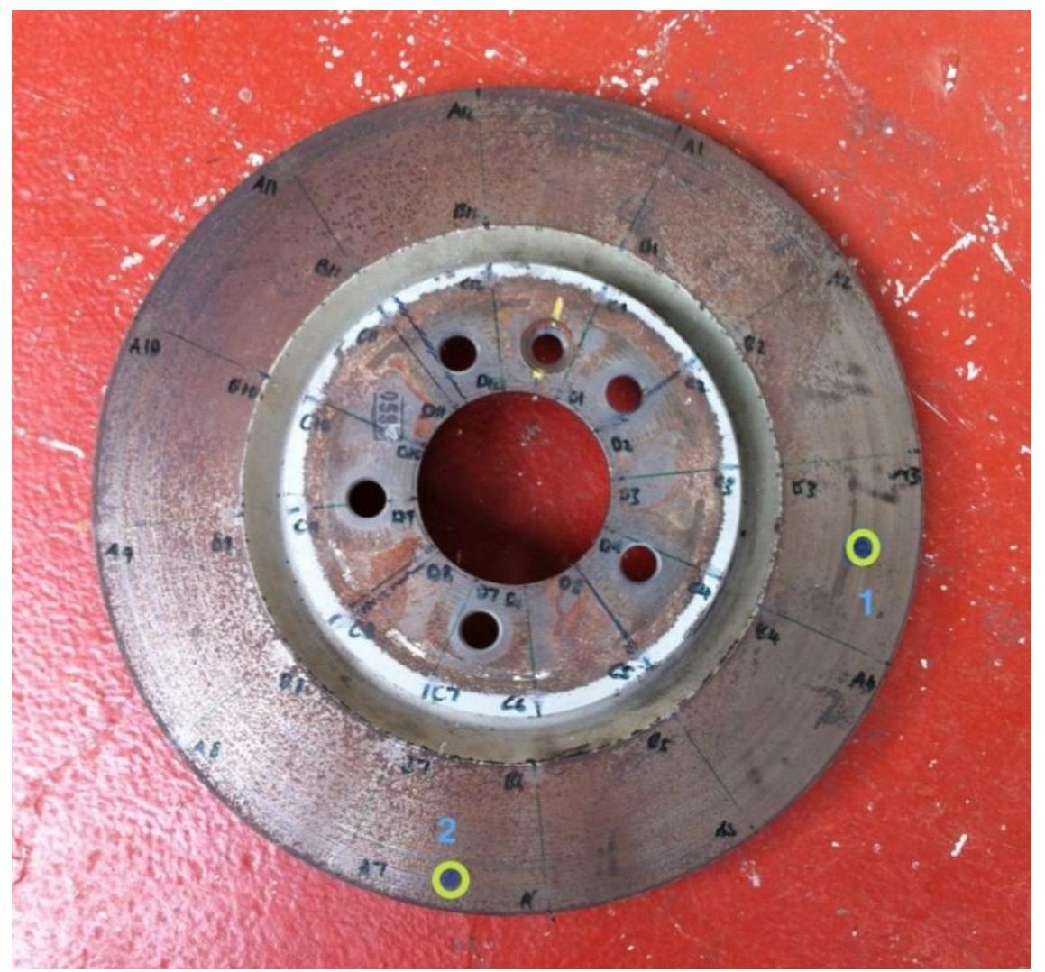 , brake disc - hammer test markings points. for more