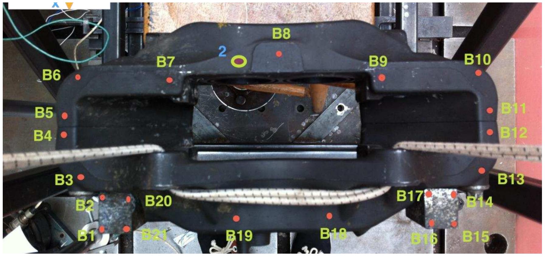 , brake caliper, hammer test markings (bottom)