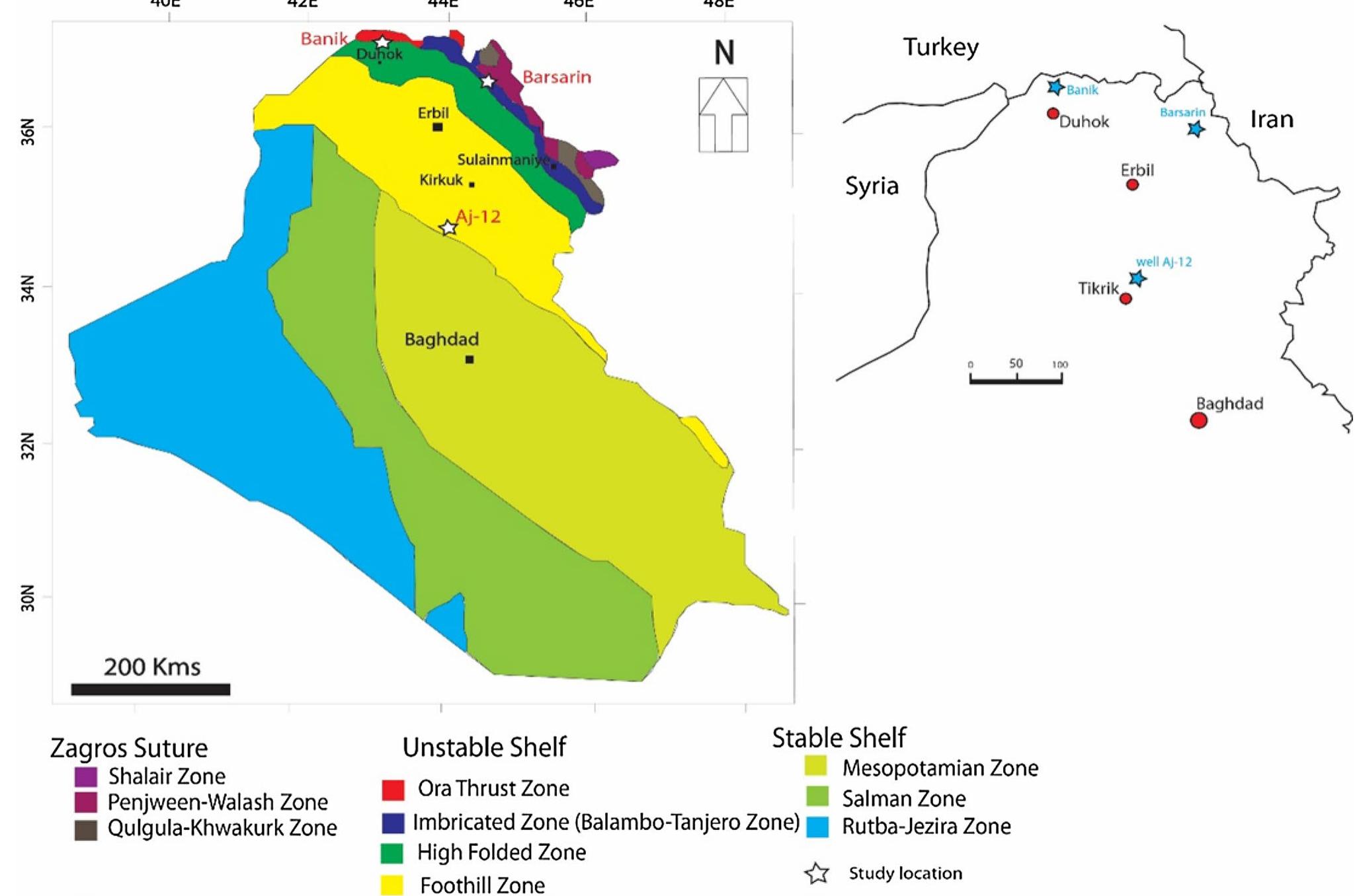 Location and tectonic map of the study areas (tectonic map
