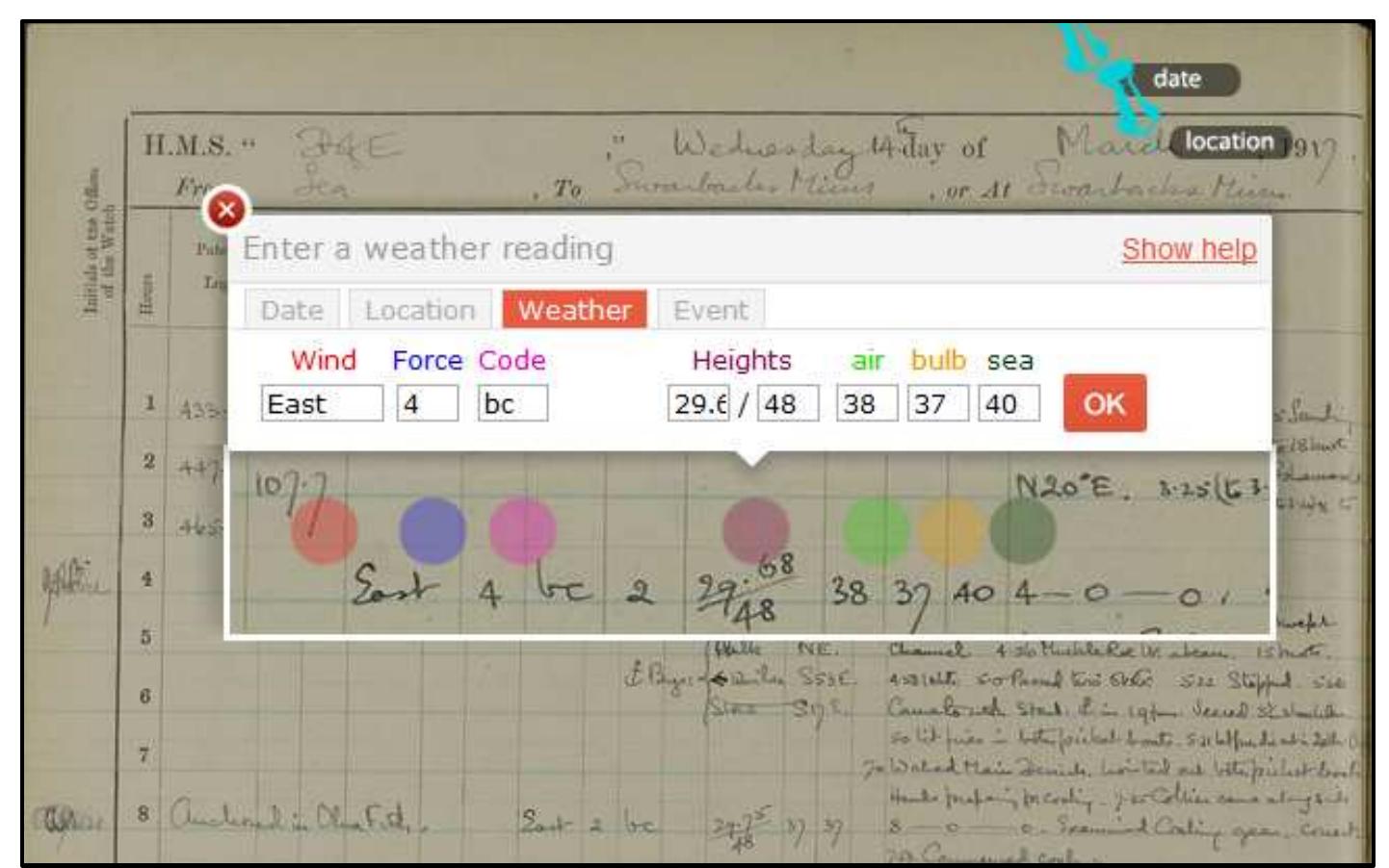 Sample logbook data entry. old weather guides help users