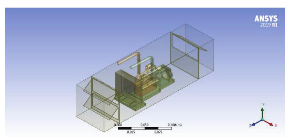 Simplified geometry of canopy with genset of model i.