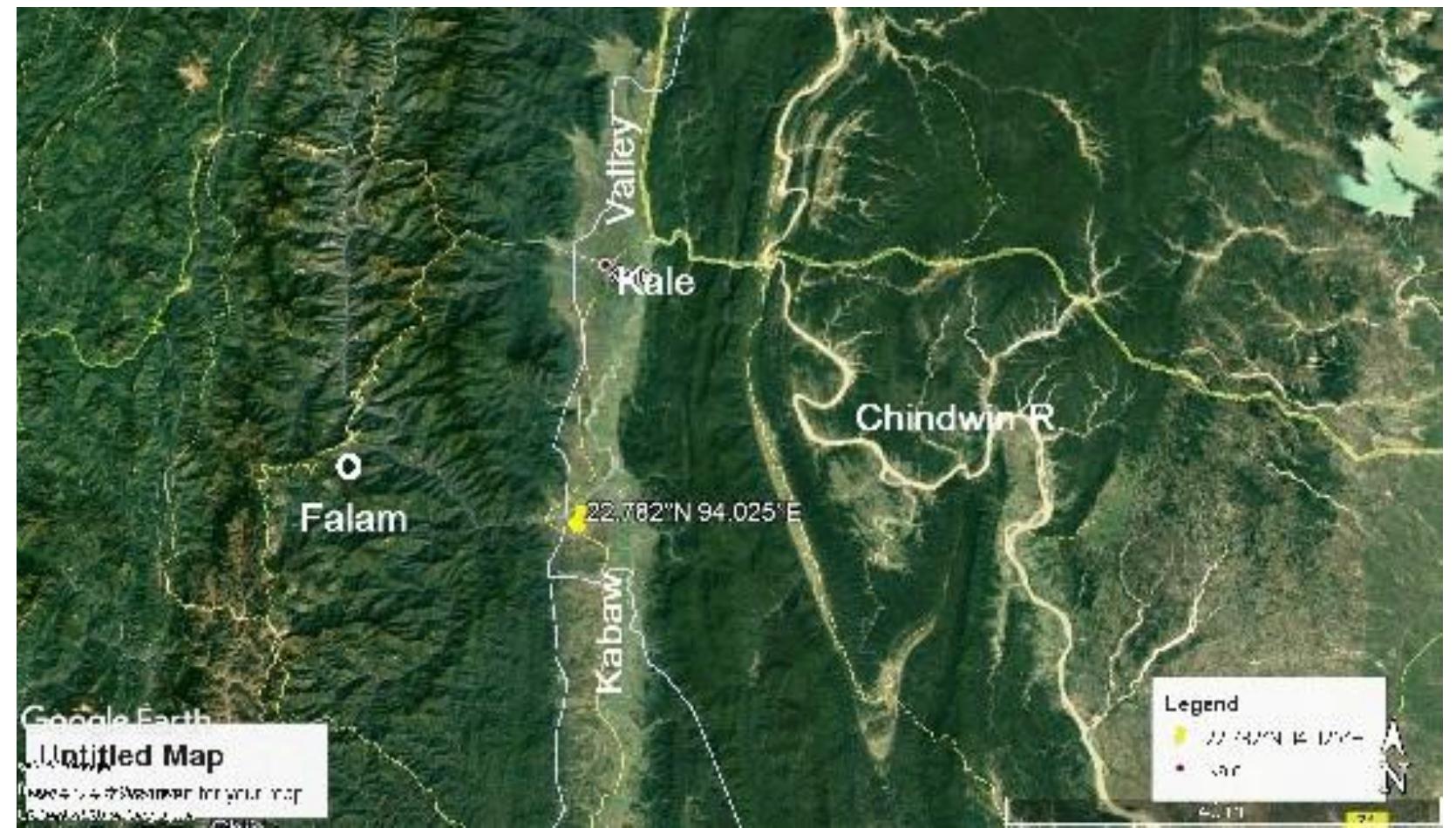 Google earth map showing epicentral location of falam