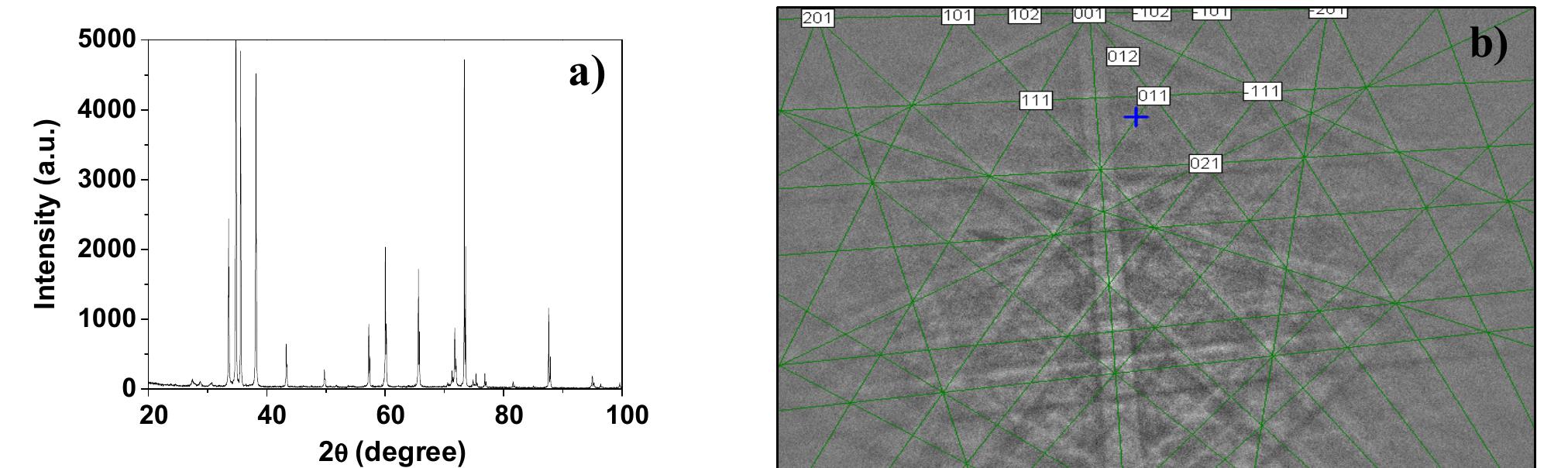 X-ray diffraction pattern (a) and kikuchi lines image (b)