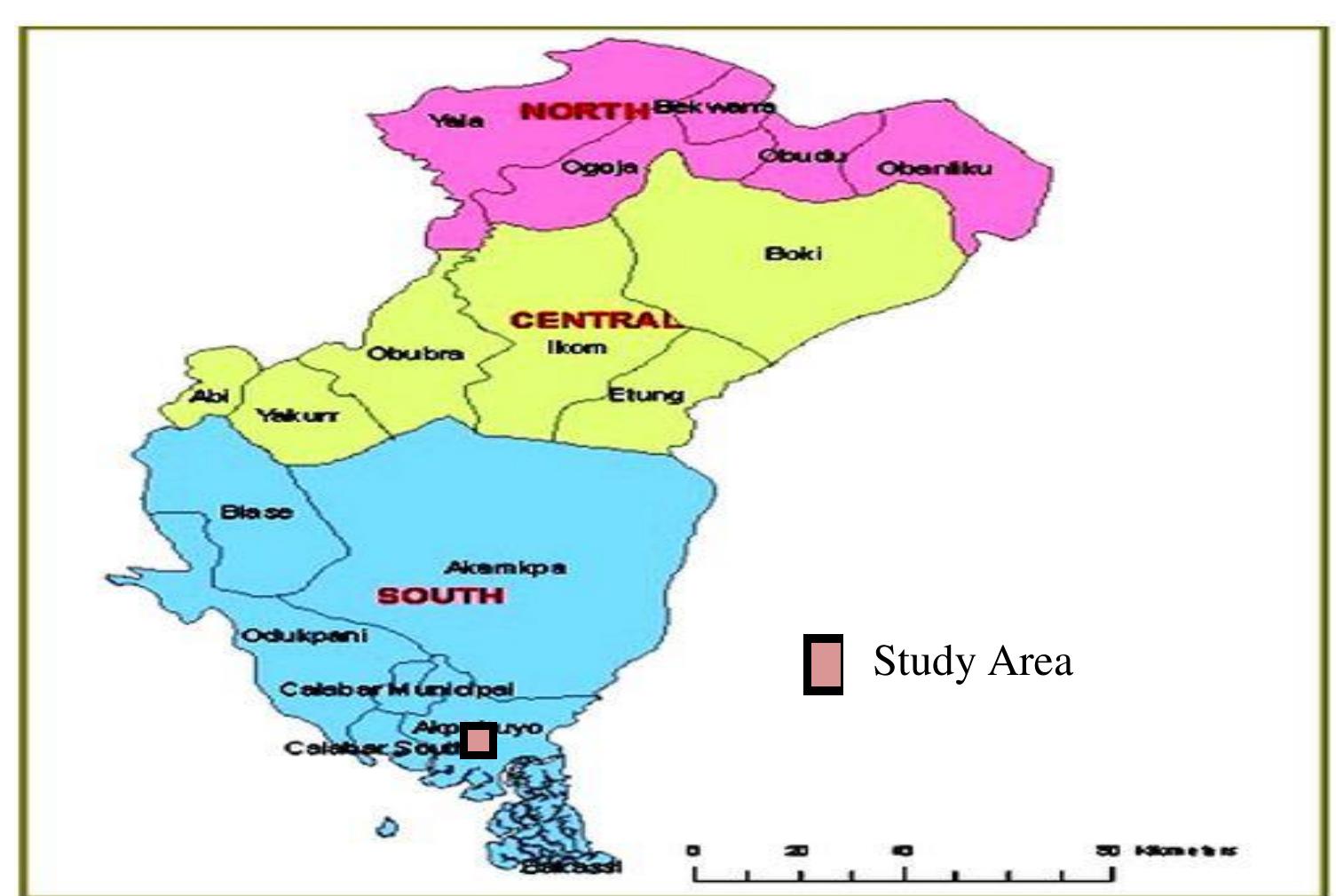 Map of cross river state showing the study area