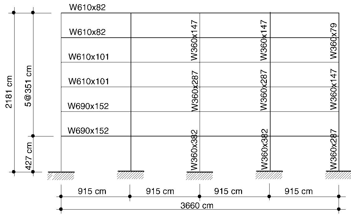 Member sizes of 6-storey frame; 0,,=5 per cent figure 15.