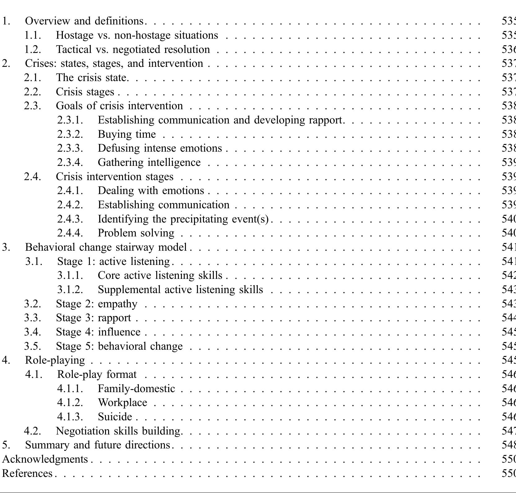 Table 1 - from Crisis (hostage) negotiation: current