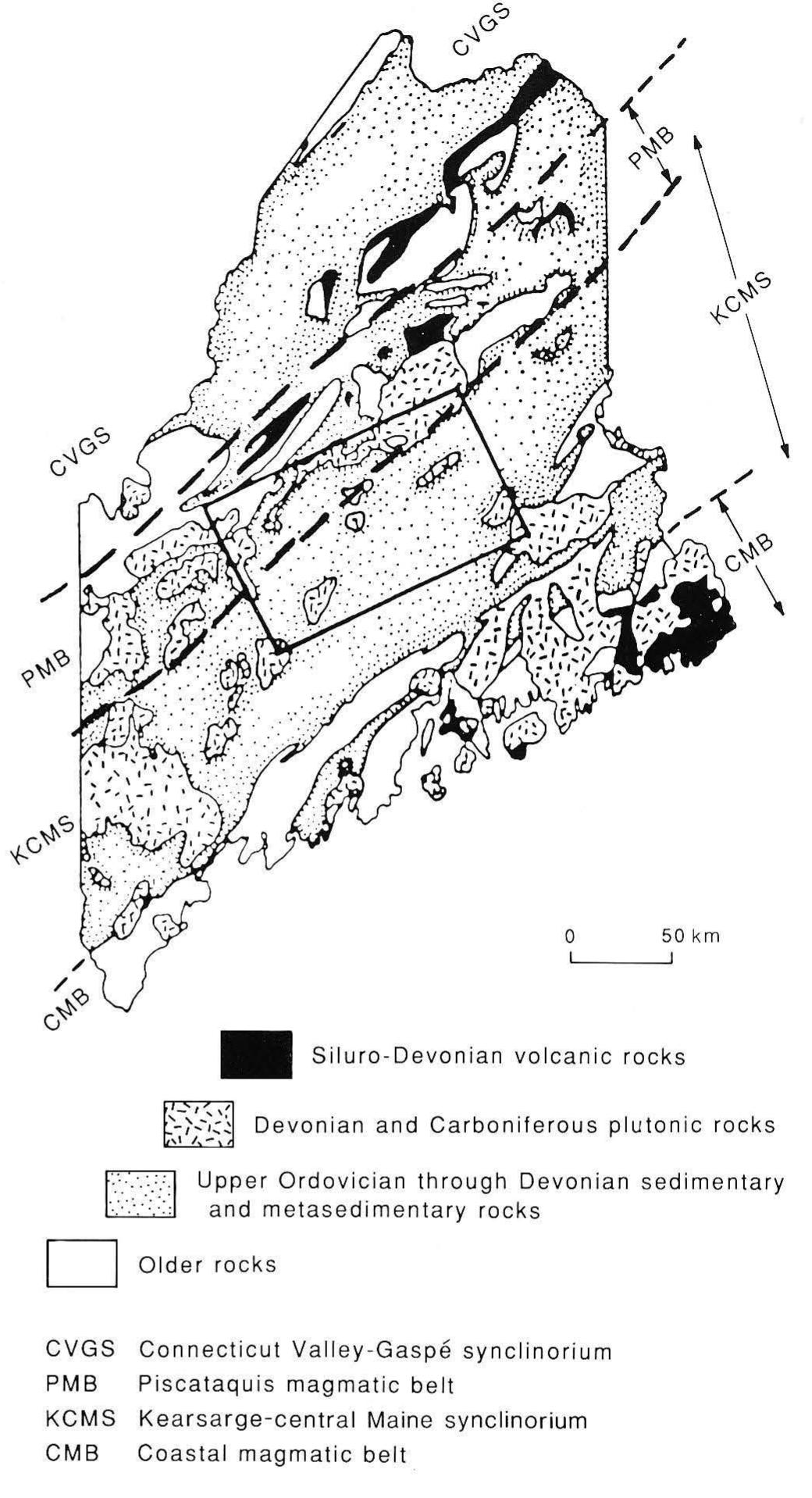 Generalized geologic map of maine showing the distribution