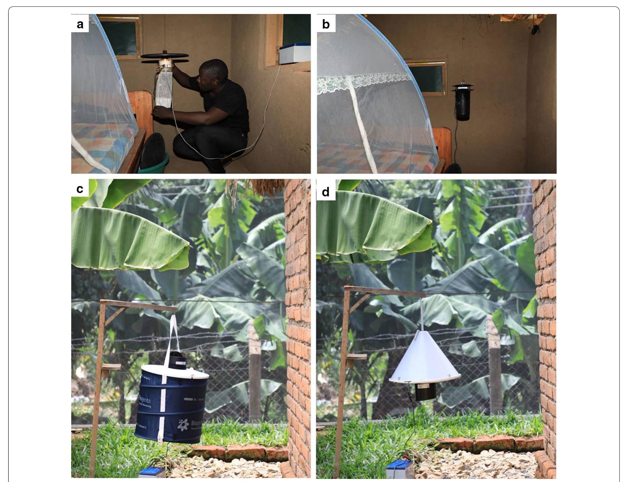 Images of trap set up during semi-field experiment, a