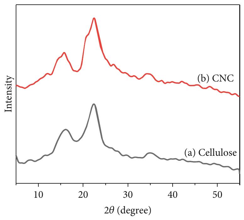 X-ray diffraction (xrd) pattern of (a) raw cellulose and (b)