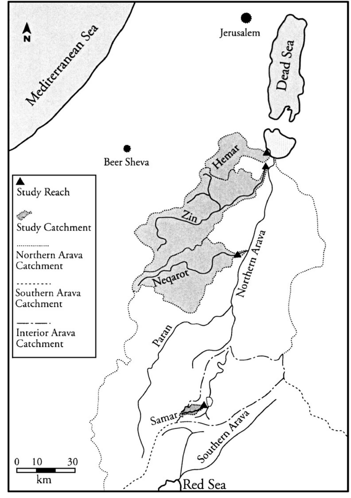 Map of the arava rift valley showing location of catchments
