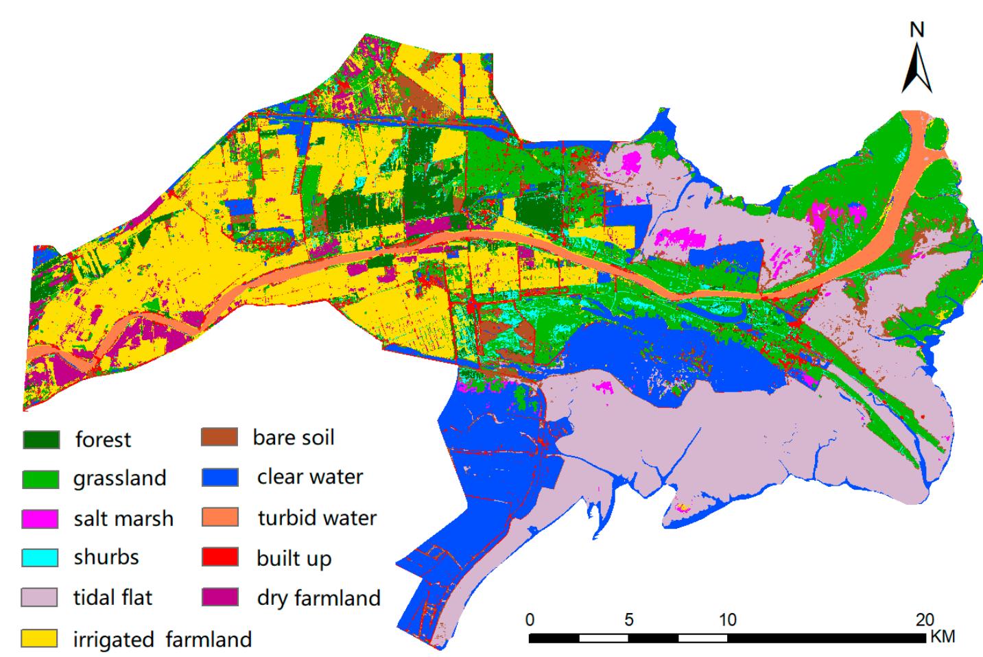 Classification map of the yellow river delta generated by