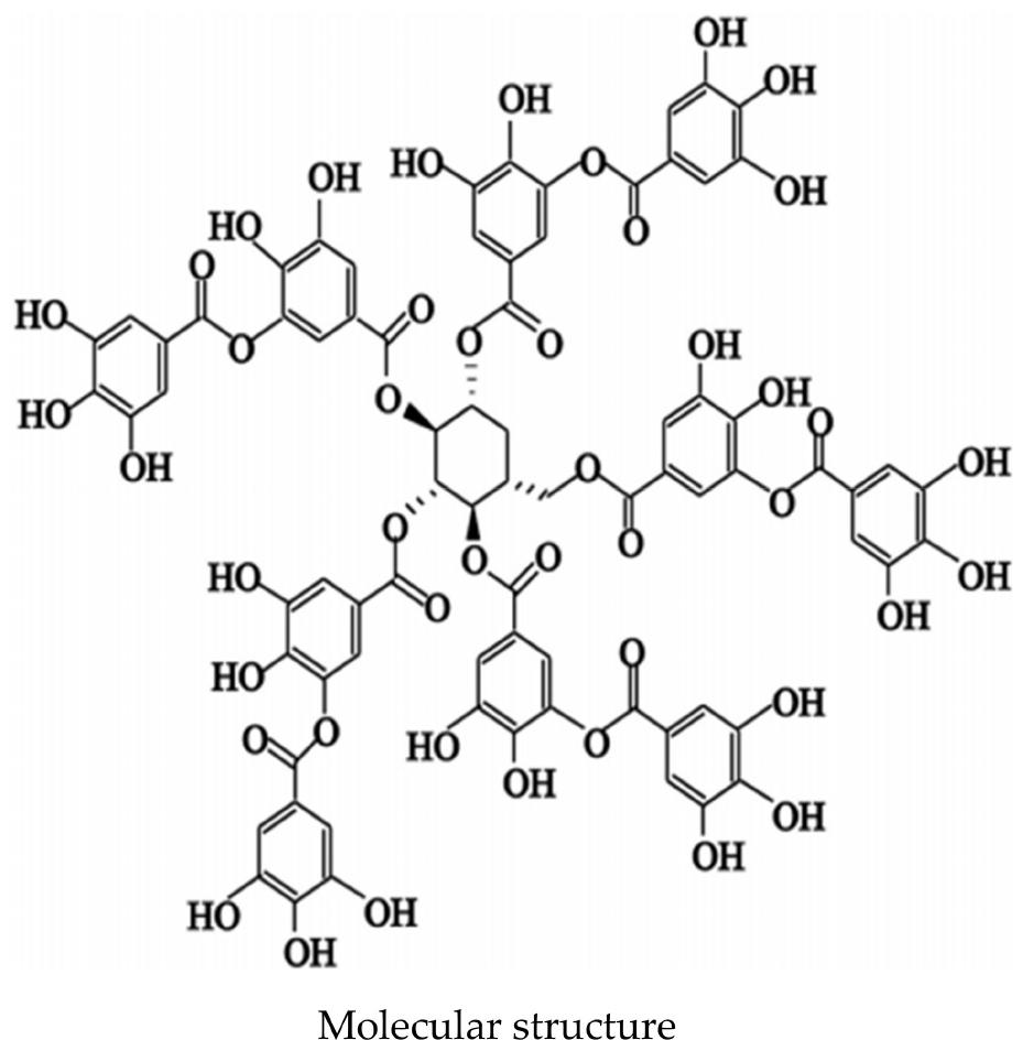Structure and properties of tannic acid.