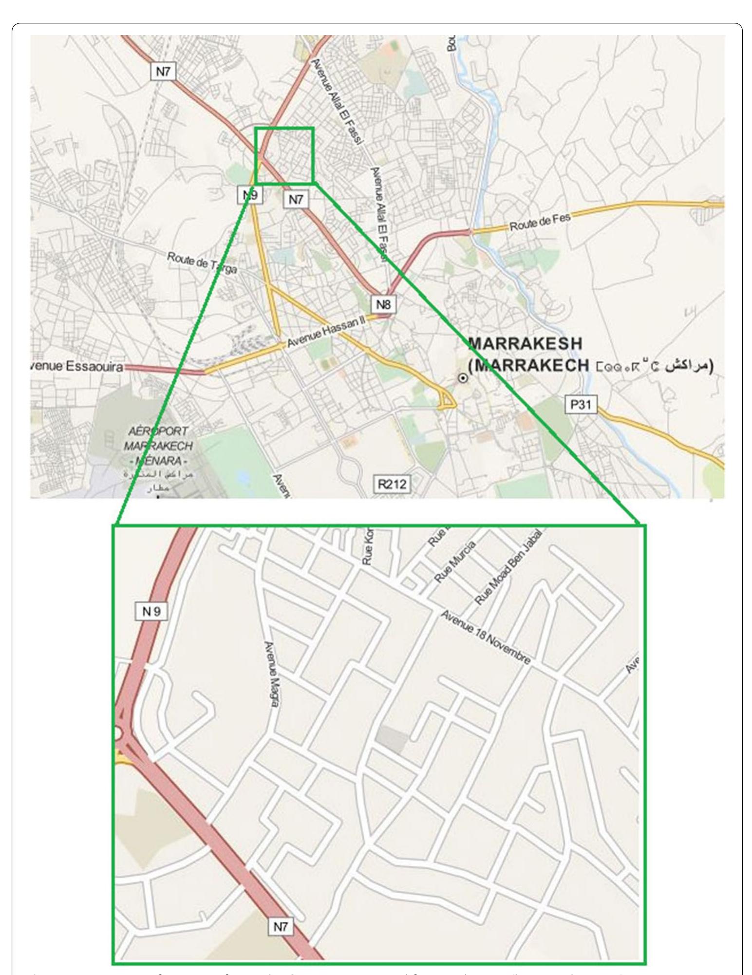 Inset map of an area of marrakech—morocco used for