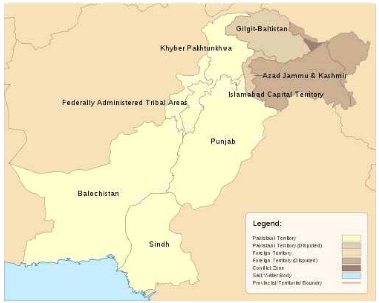 Pakistan map showing the four provinces
