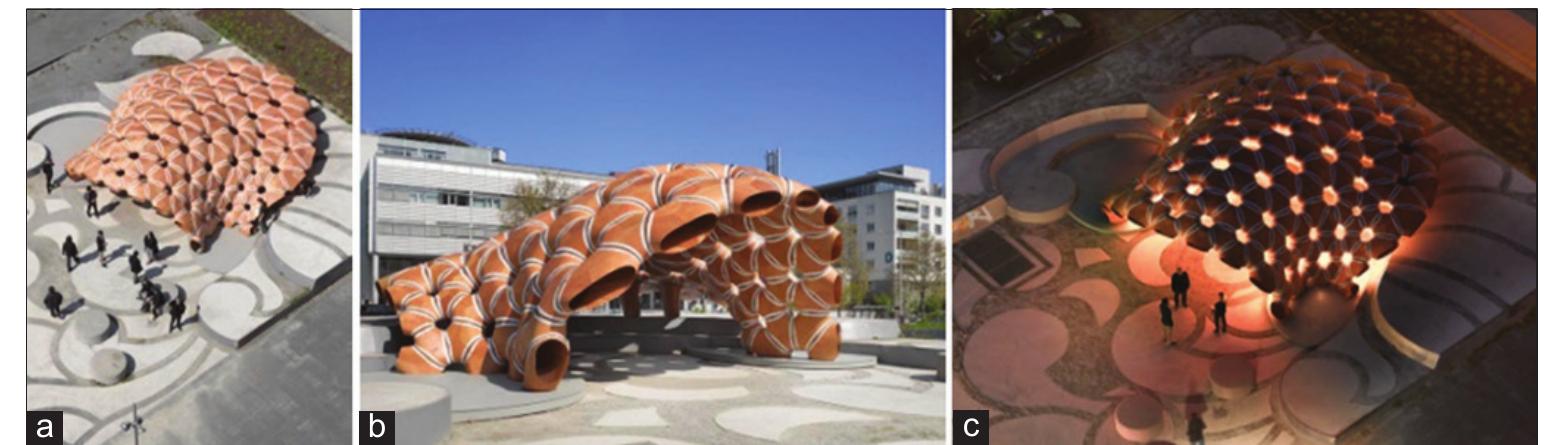 (a-c) bending structures, icd/itke research pavilion