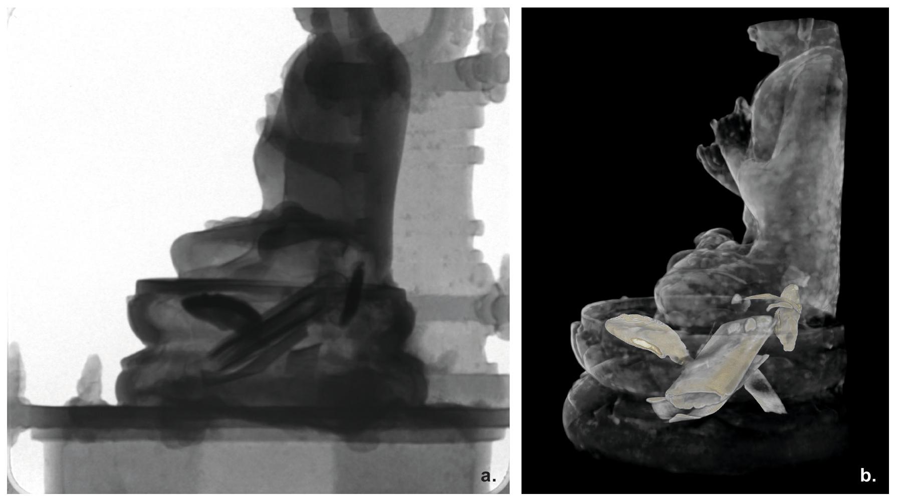 G. 46 — neutron radiograph (a.) and tomography (b.) of mg