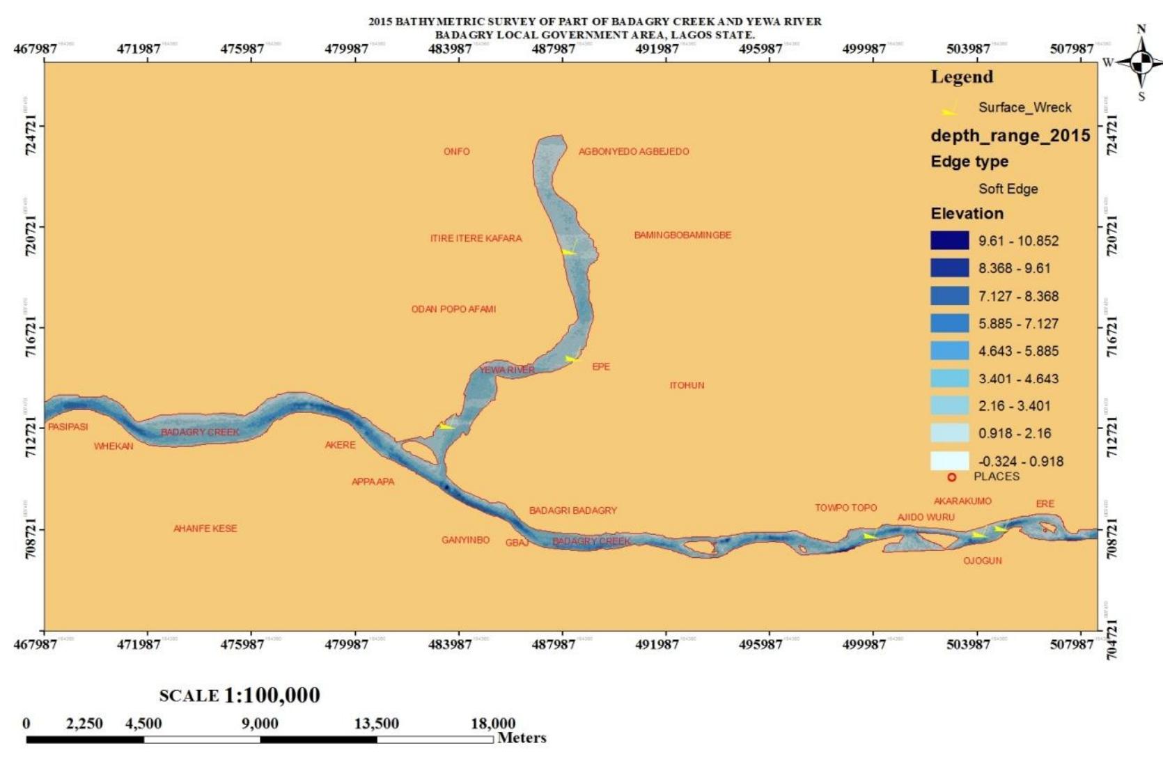Spot values of part of badagry creek and yewa river