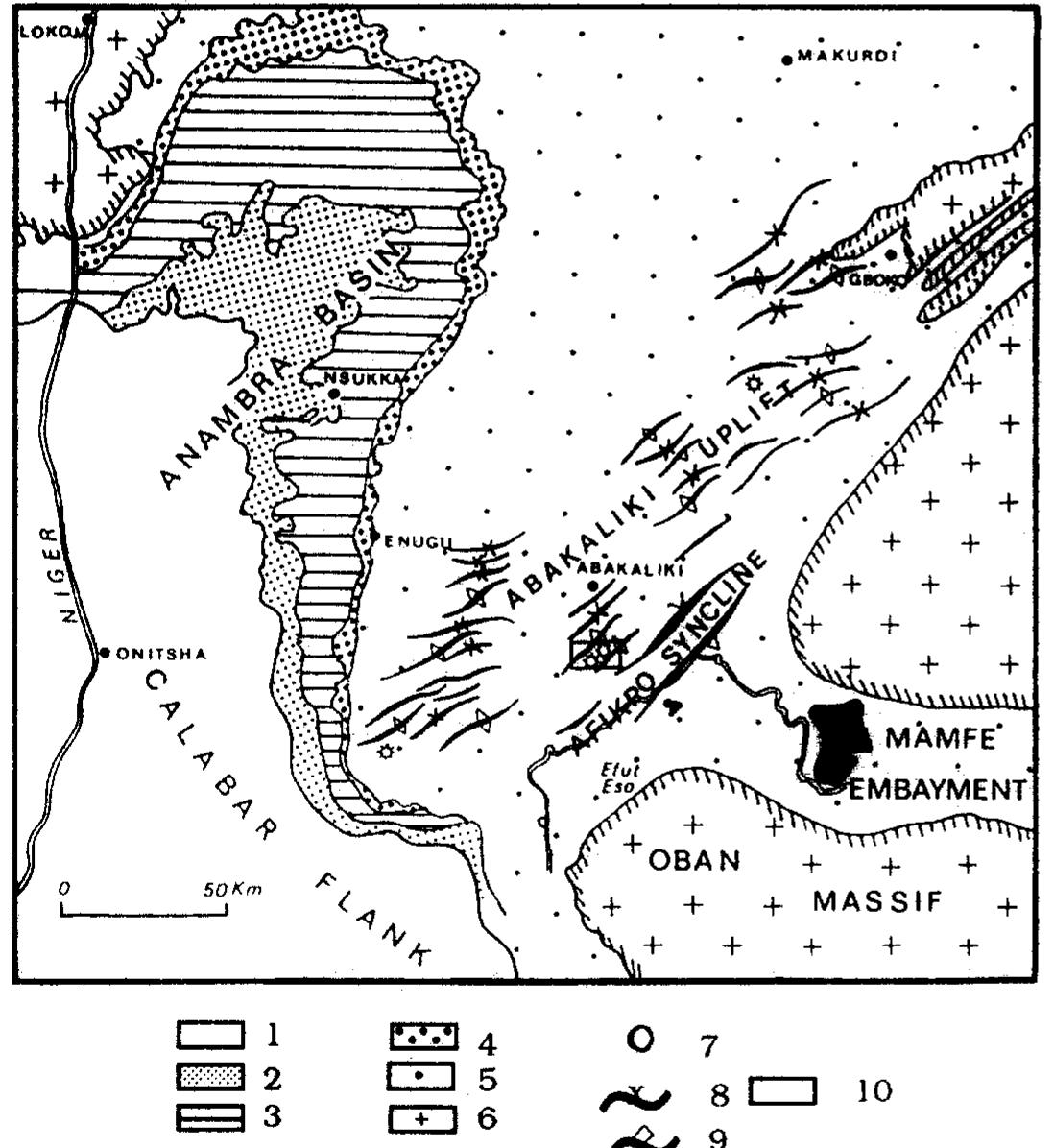 Simplified map of the lower benue trough. (1) tertiary
