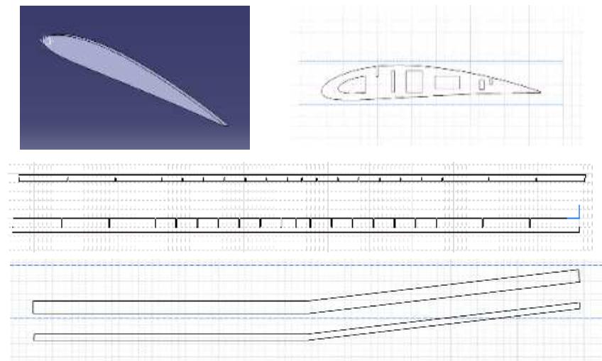 Airfoil, ribs, spars, and dihedral rods using airfoil and