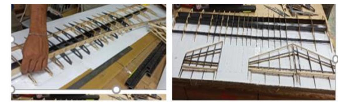 For the wing, fuselage nose section, and tail section of the