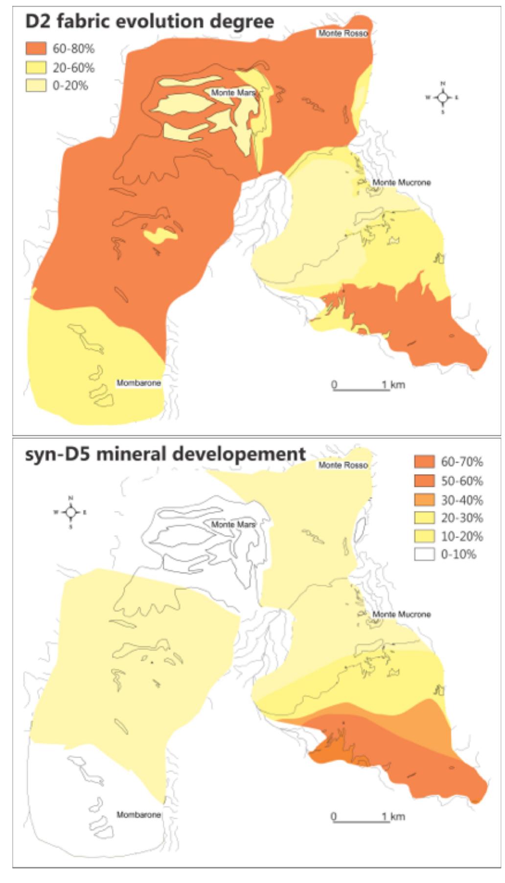 A) map of d2 fabric evolution; b) map of the degree of
