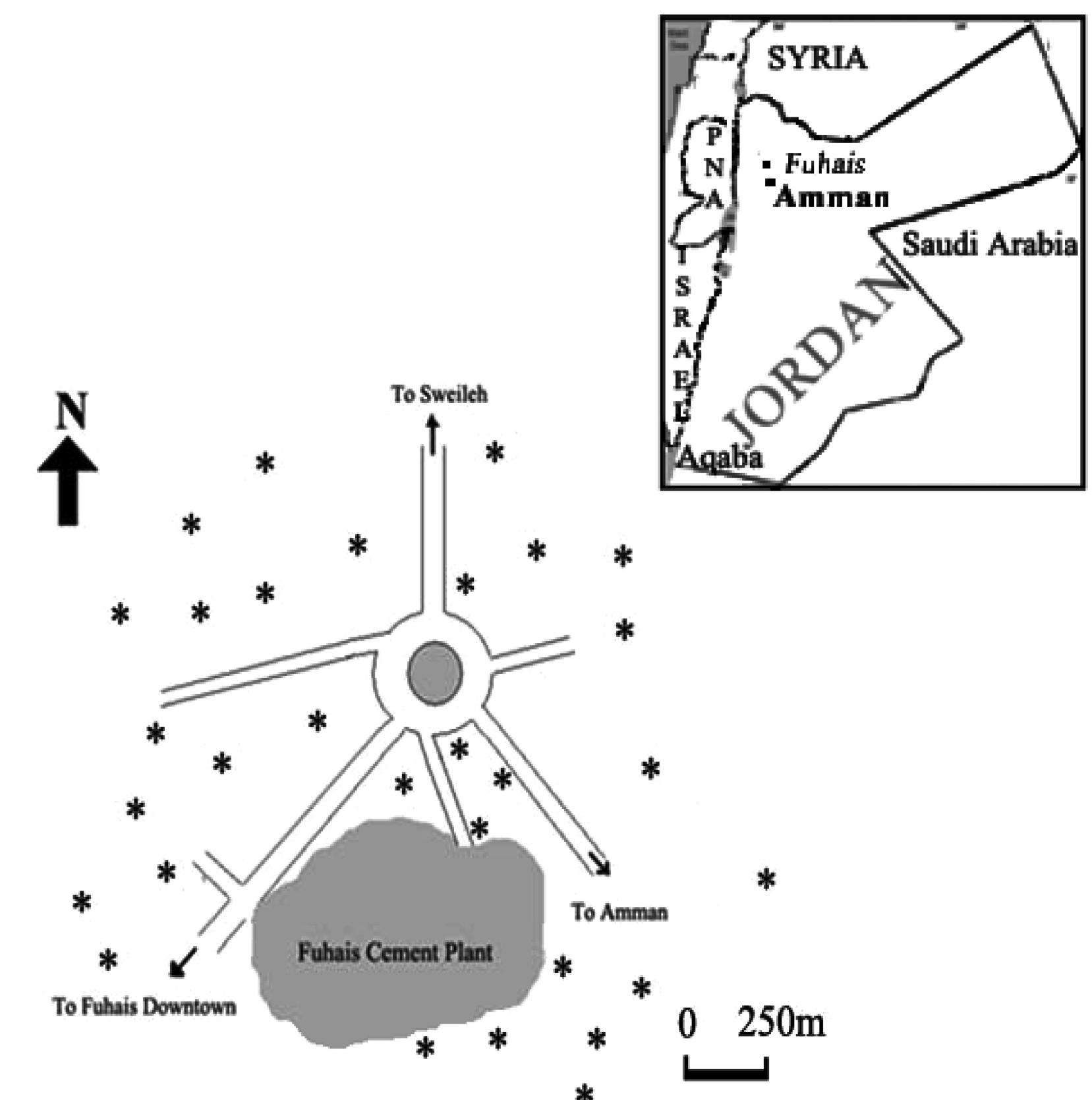 Map of jordan showing cities of fuhais and amman and map of