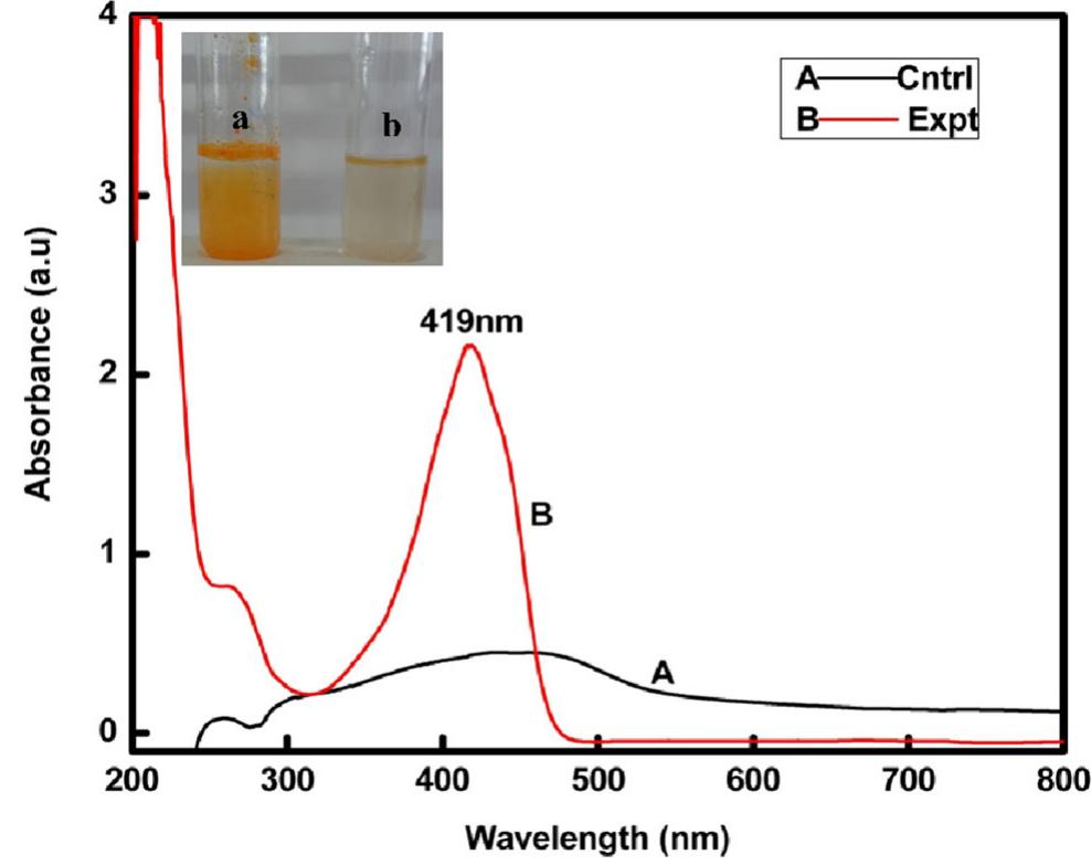 Uv-vis spectra of synthesized nano curcu. (spectra a-cur-