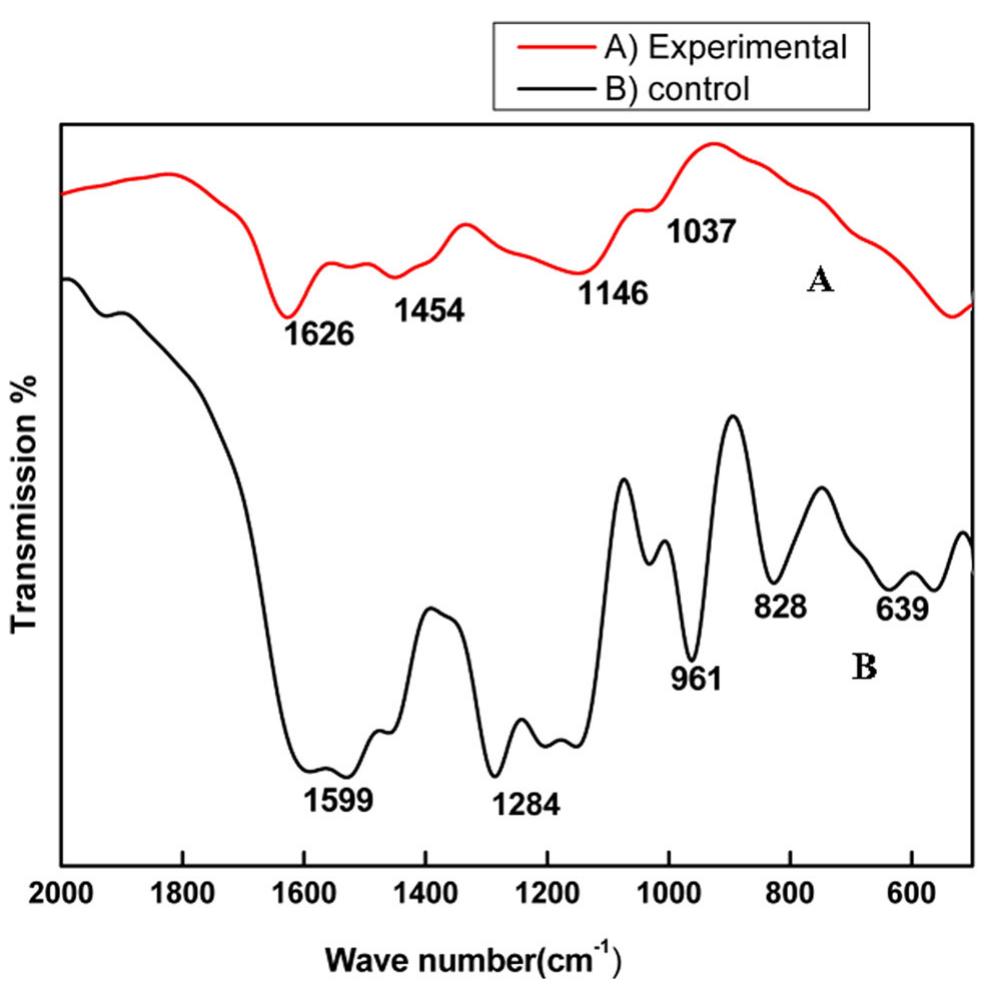 Ftir spectra of nano curcu. a experimental-nano curcu, b