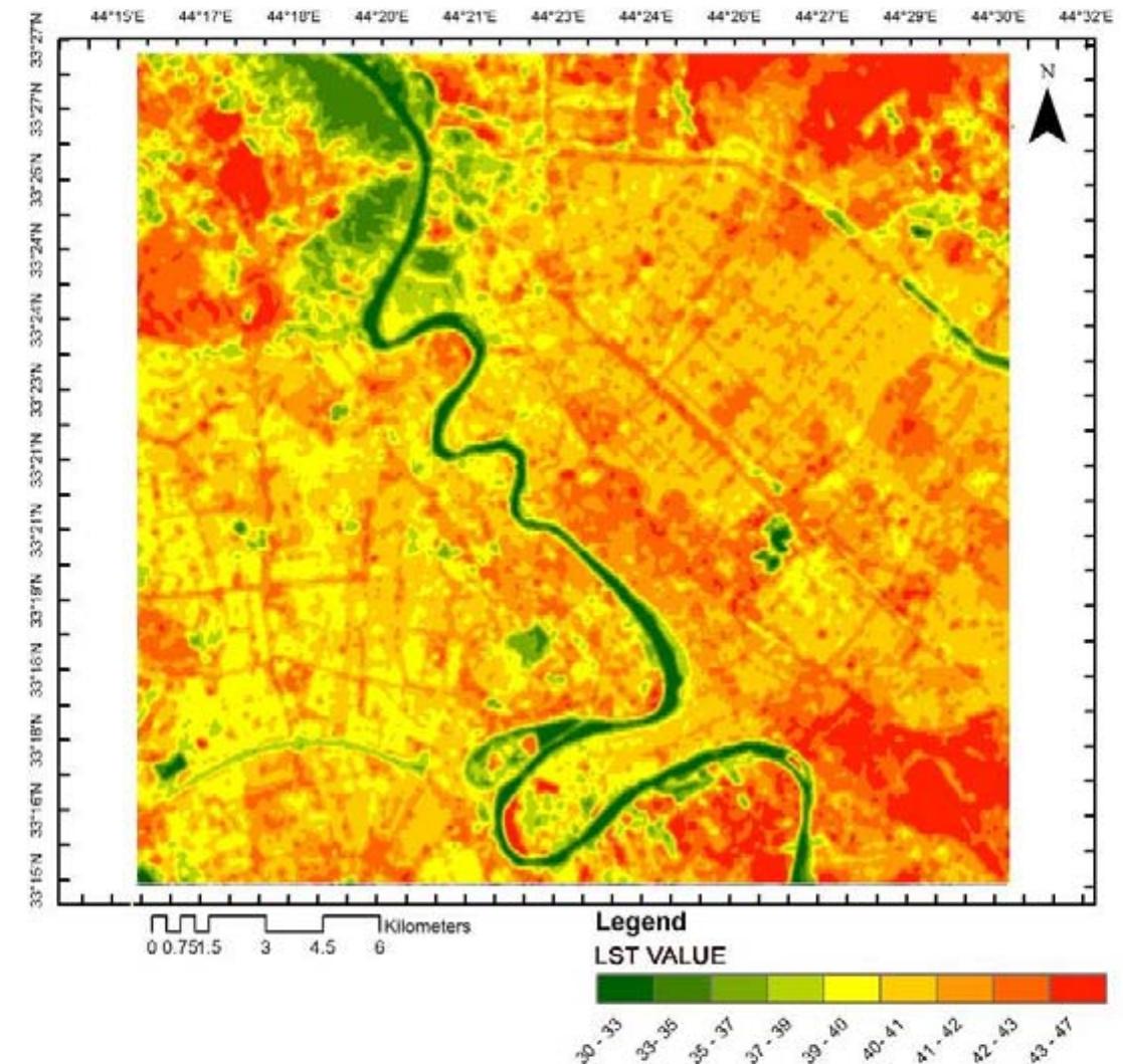 Lst map of the study area depending on landsat 8 data. in