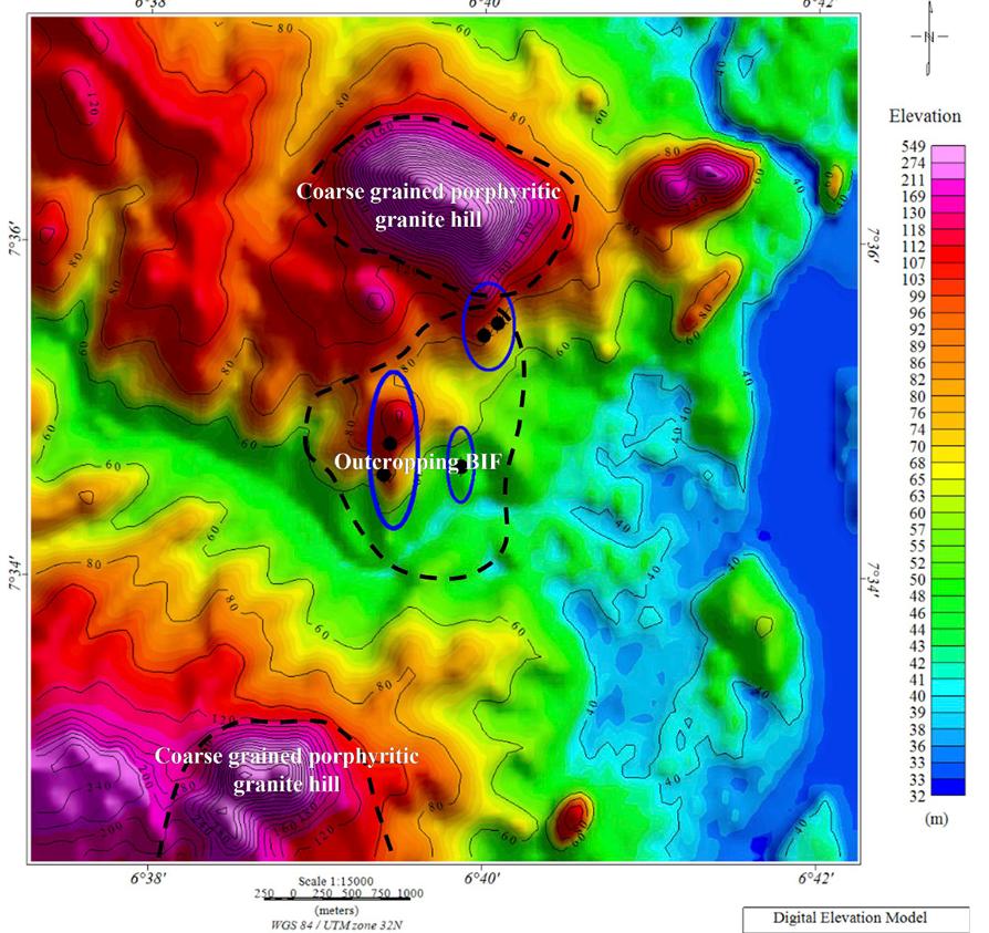 Shuttle radar topography mission elevation map of the study