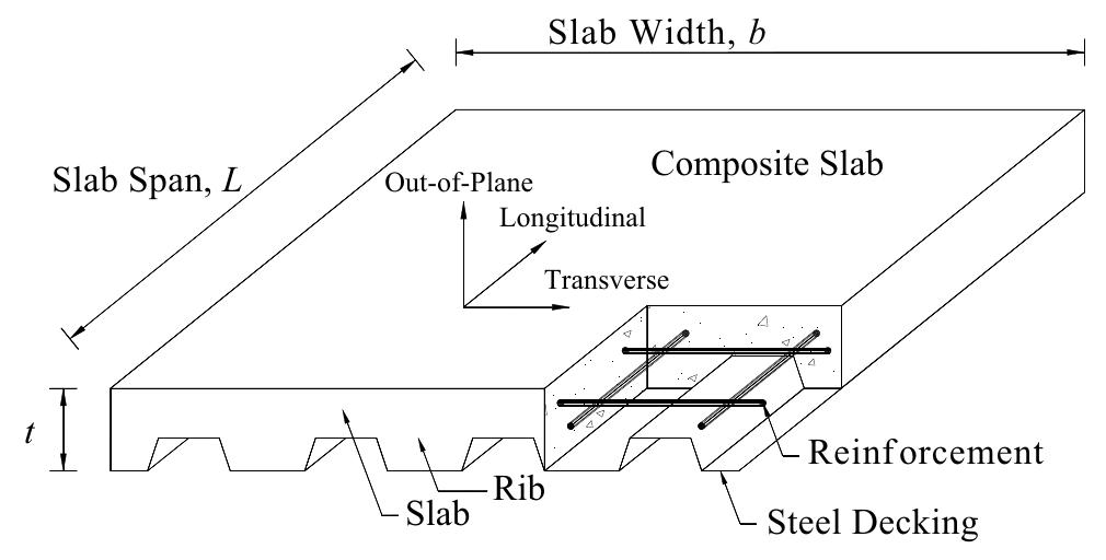 Elements of a composite slab and notations