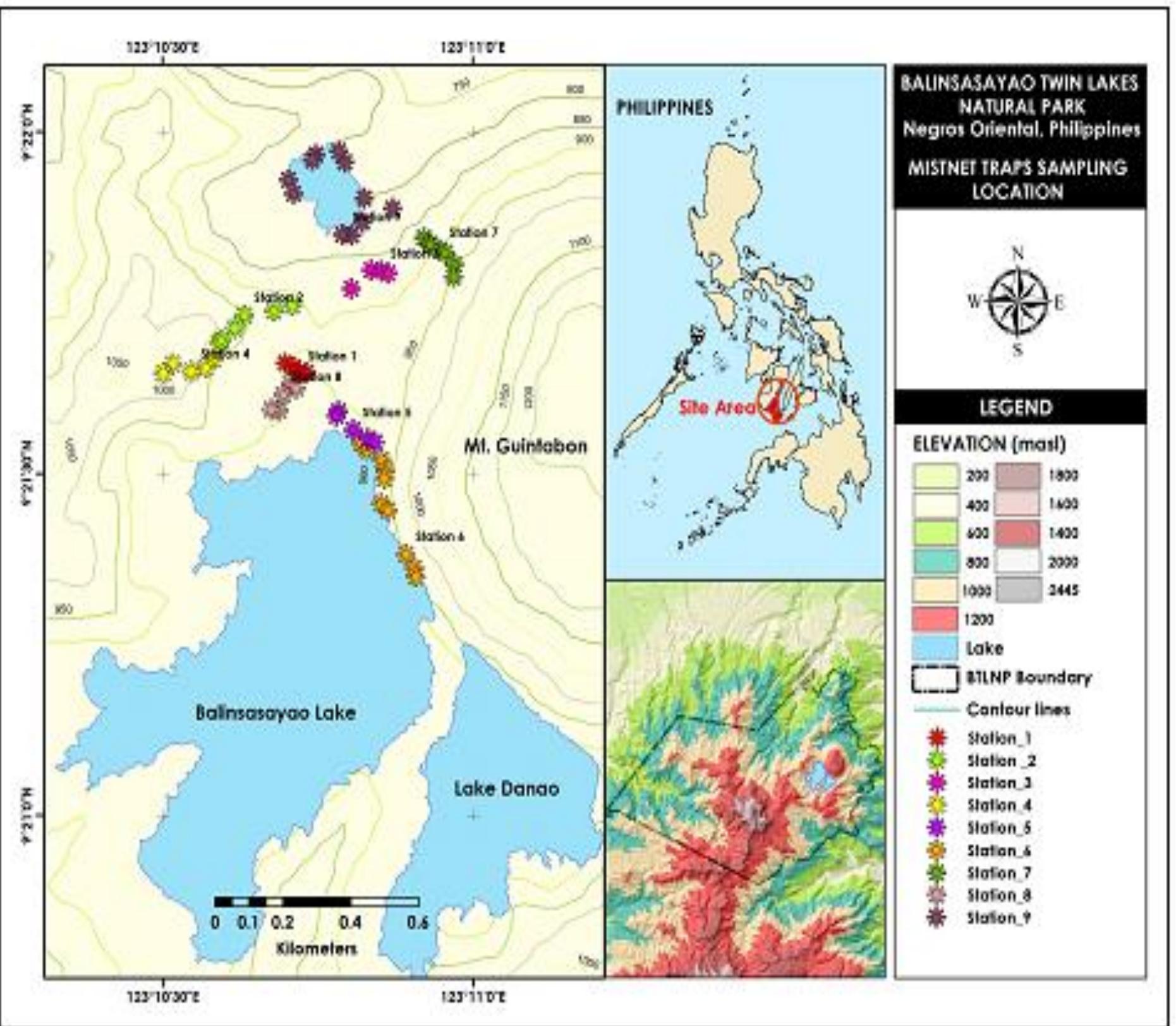 Topographic map of balinsasayao twin lakes with the