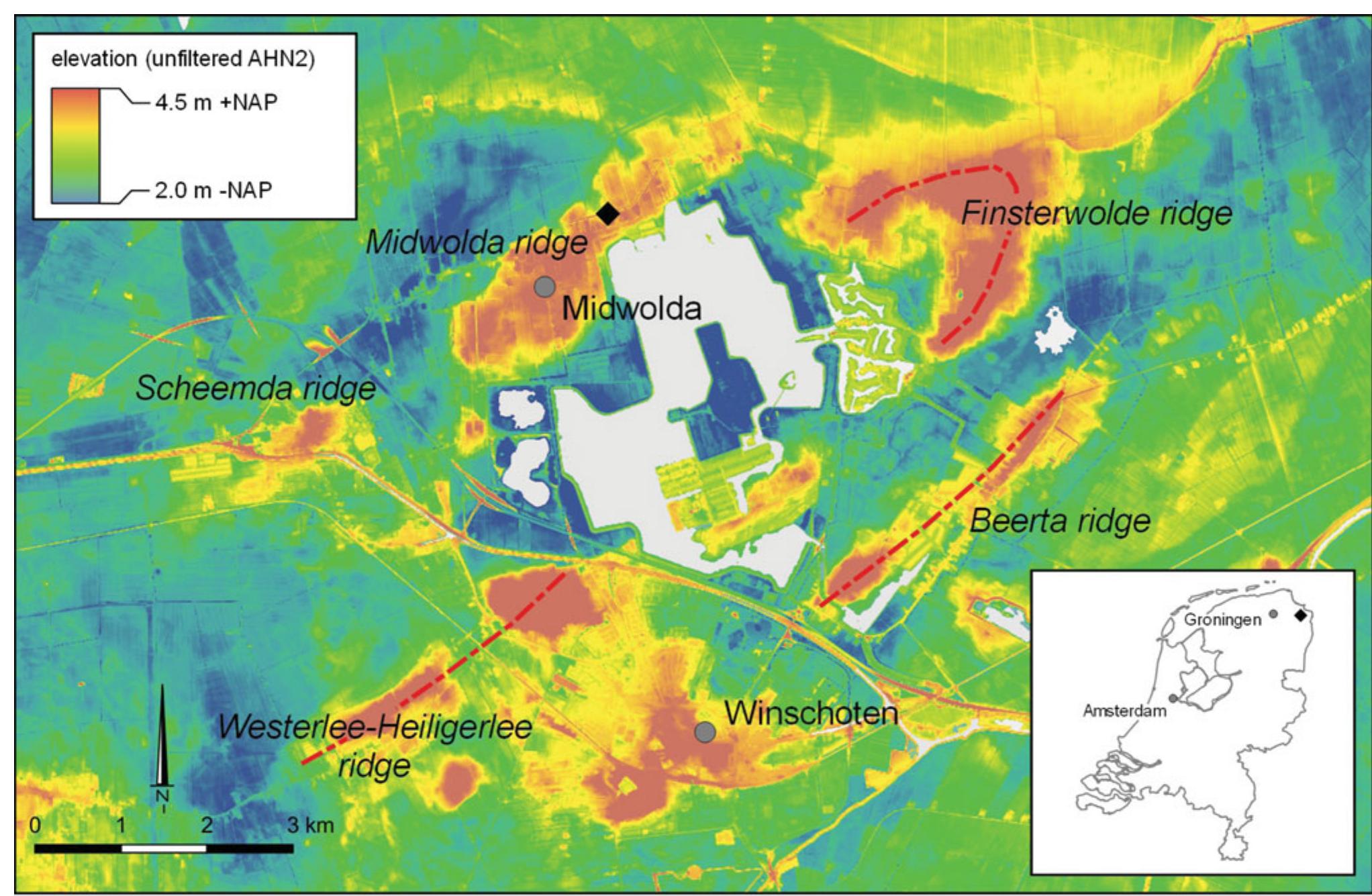 Digital elevation map of the glacial landscape of eastern