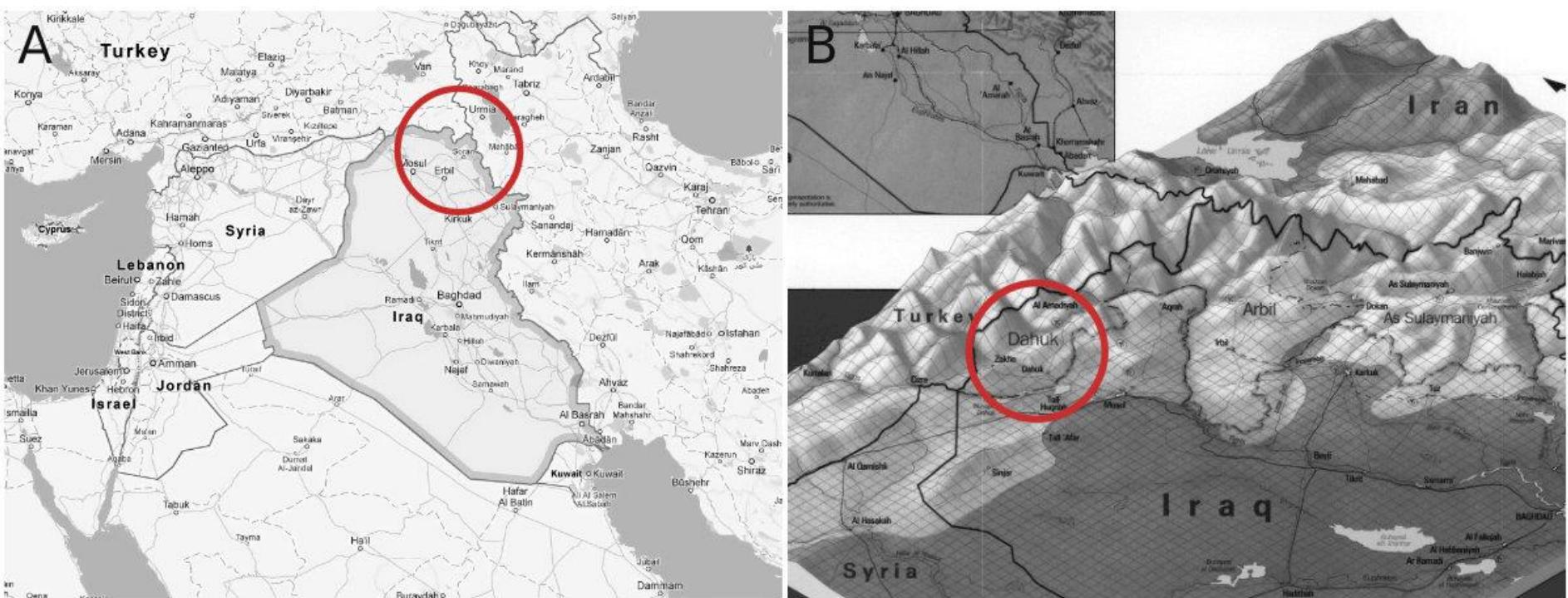 A,b. geography of iraq and topographic map of northern iraq