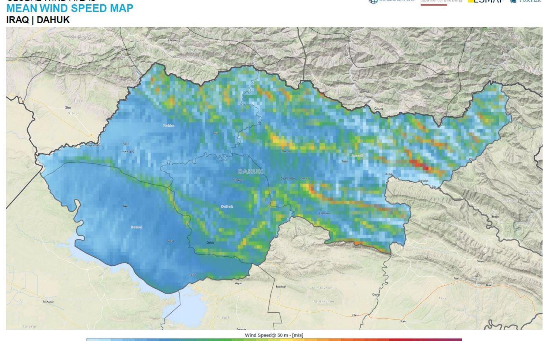 Mean wind speed map of duhok (global wind atlas - dahuk,