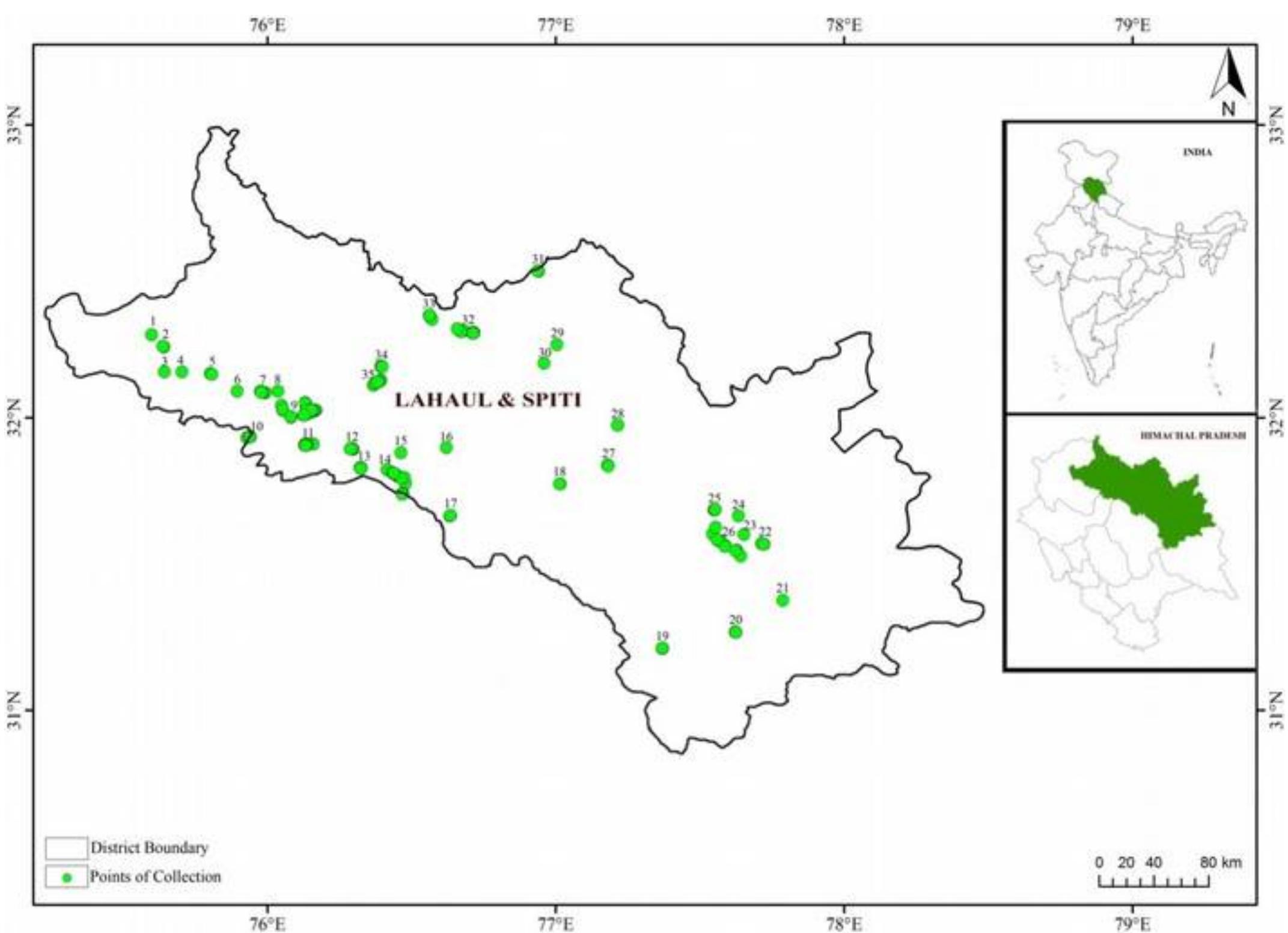 Map of the study area. the localities and points of