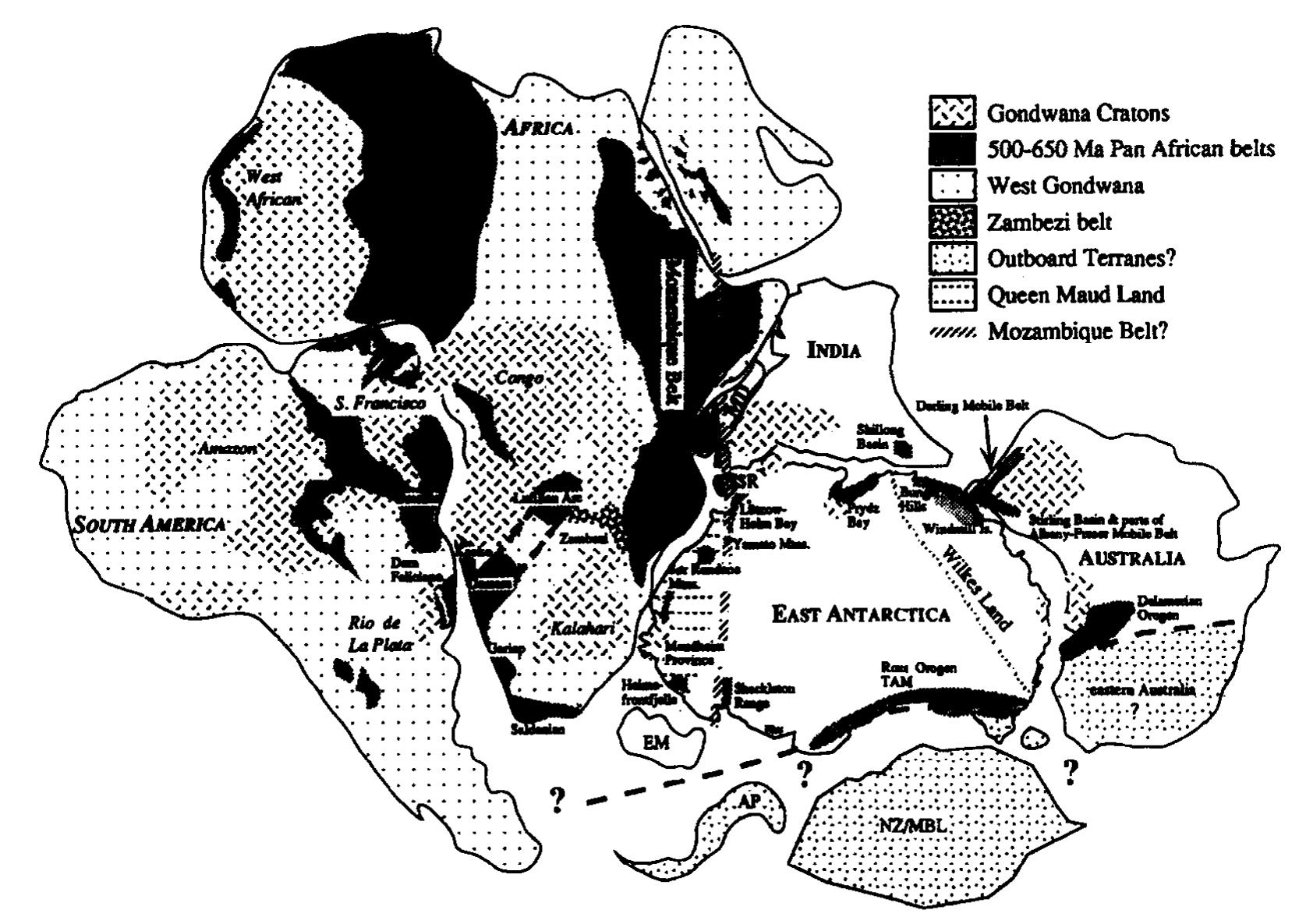 Reconstruction of gondwana after lawver and scotese (1987)