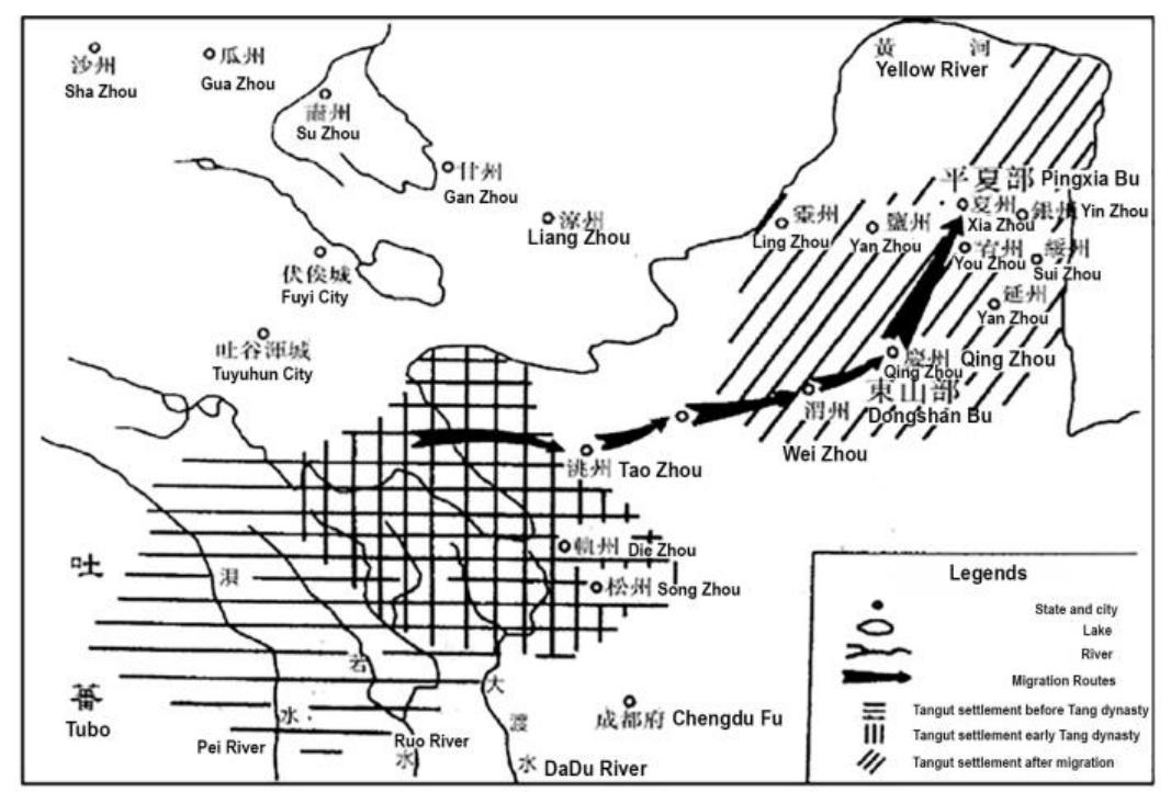 Map of the seventh-century migration of the tangut people
