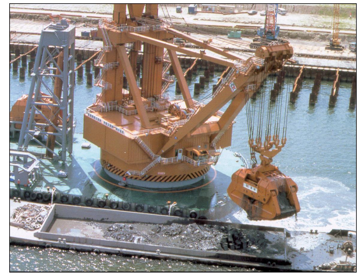 The largest grab in the world (200 m3). the grab dredger is